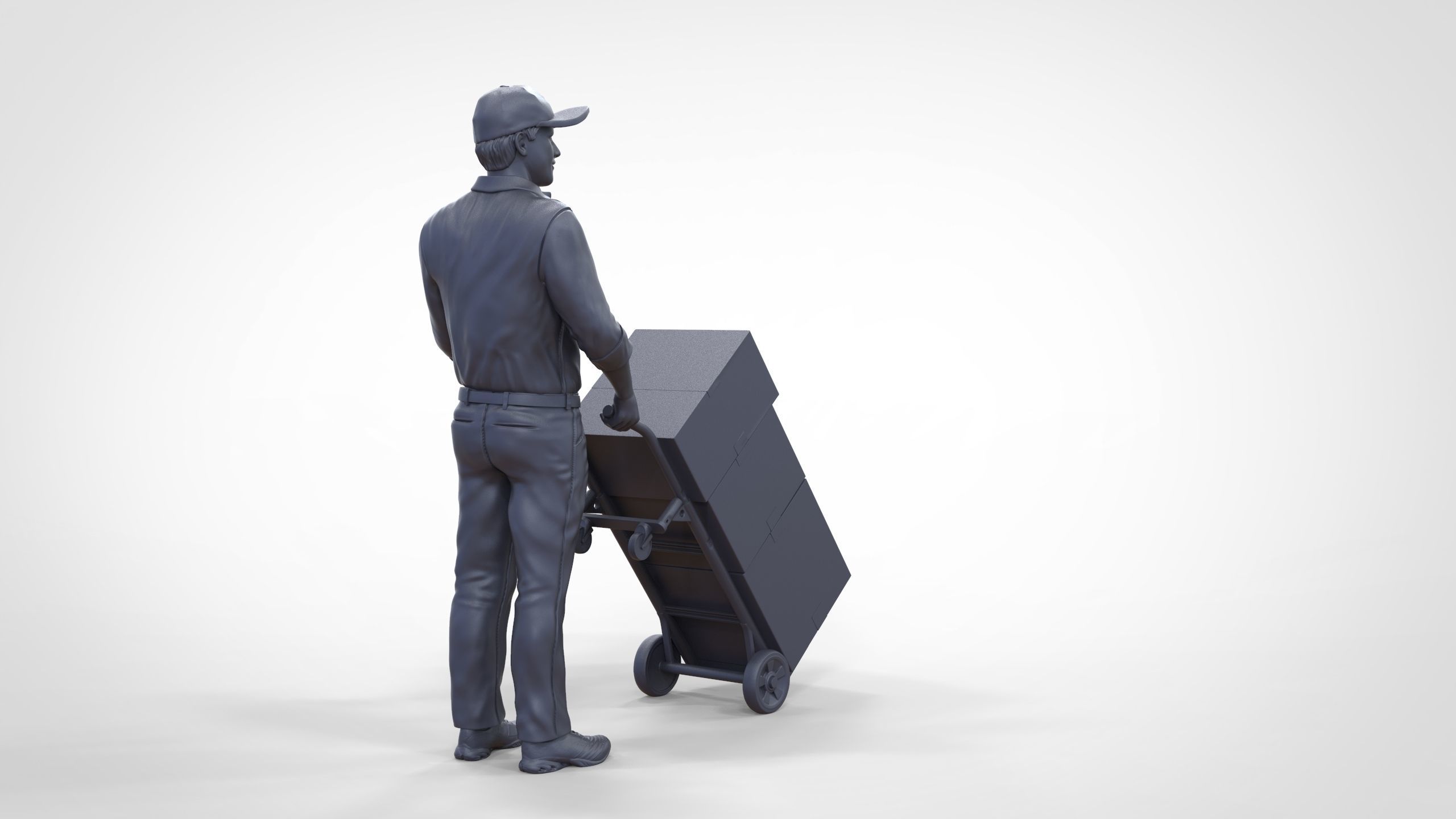 Package delivery guy with hand cart or construction worker 3D model 3D ...