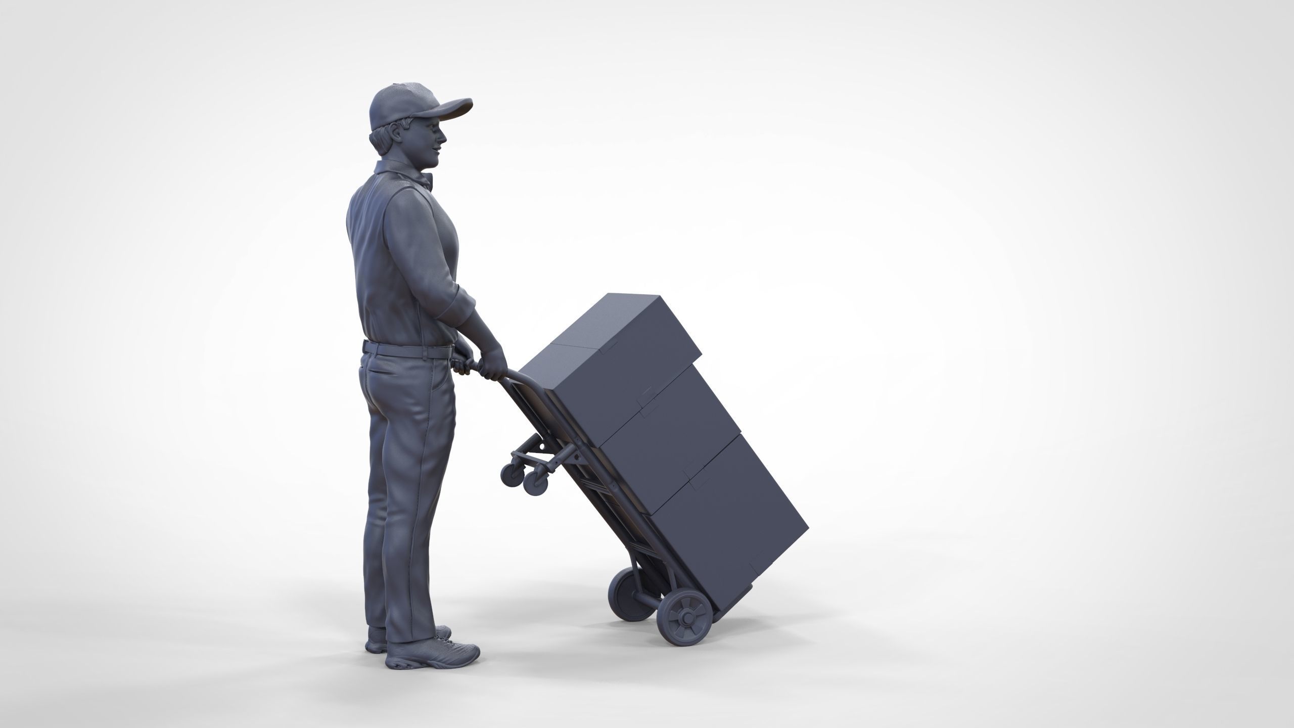 Package delivery guy with hand cart or construction worker 3D model 3D ...
