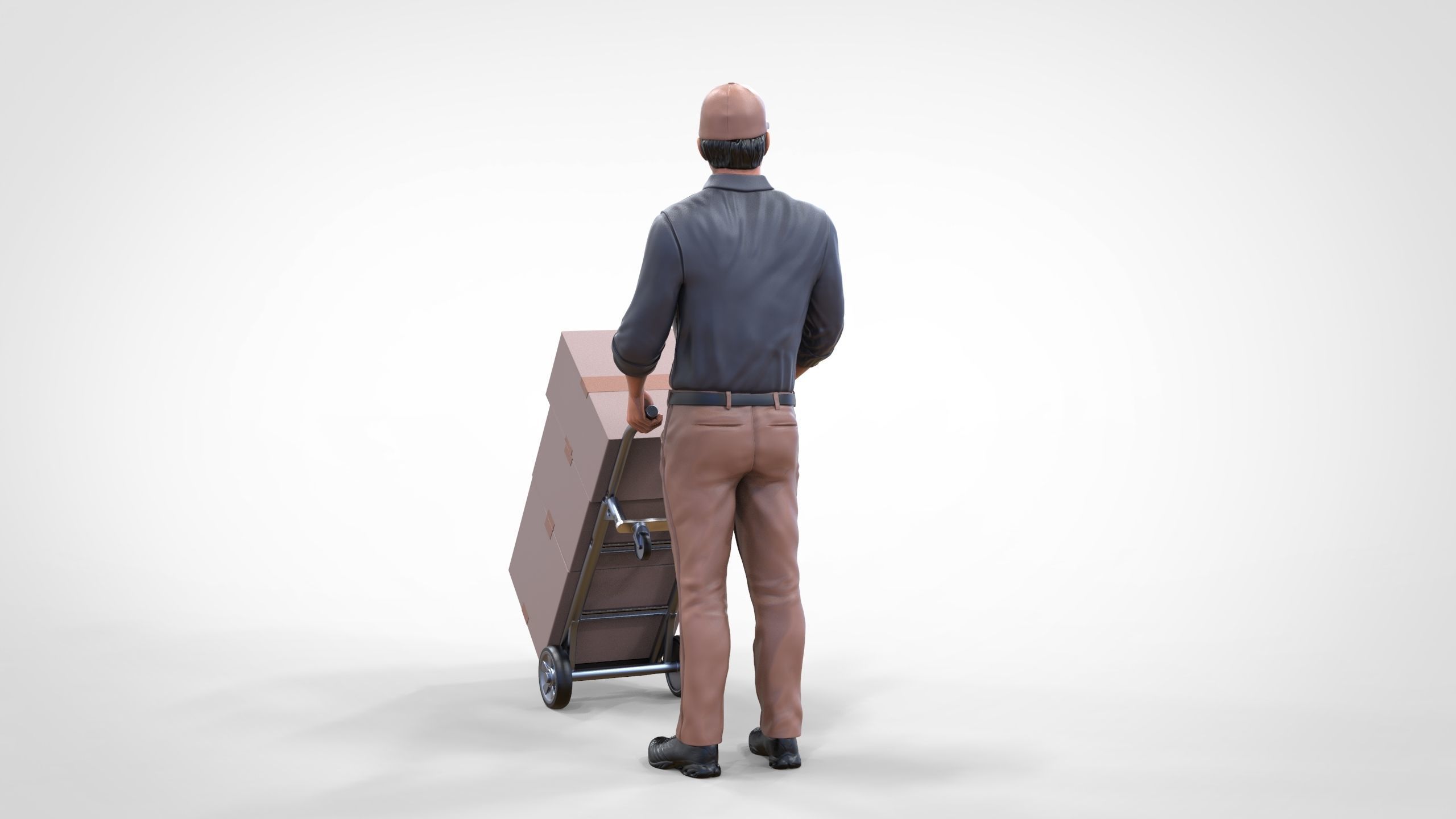 Package delivery guy with hand cart or construction worker 3D model 3D ...