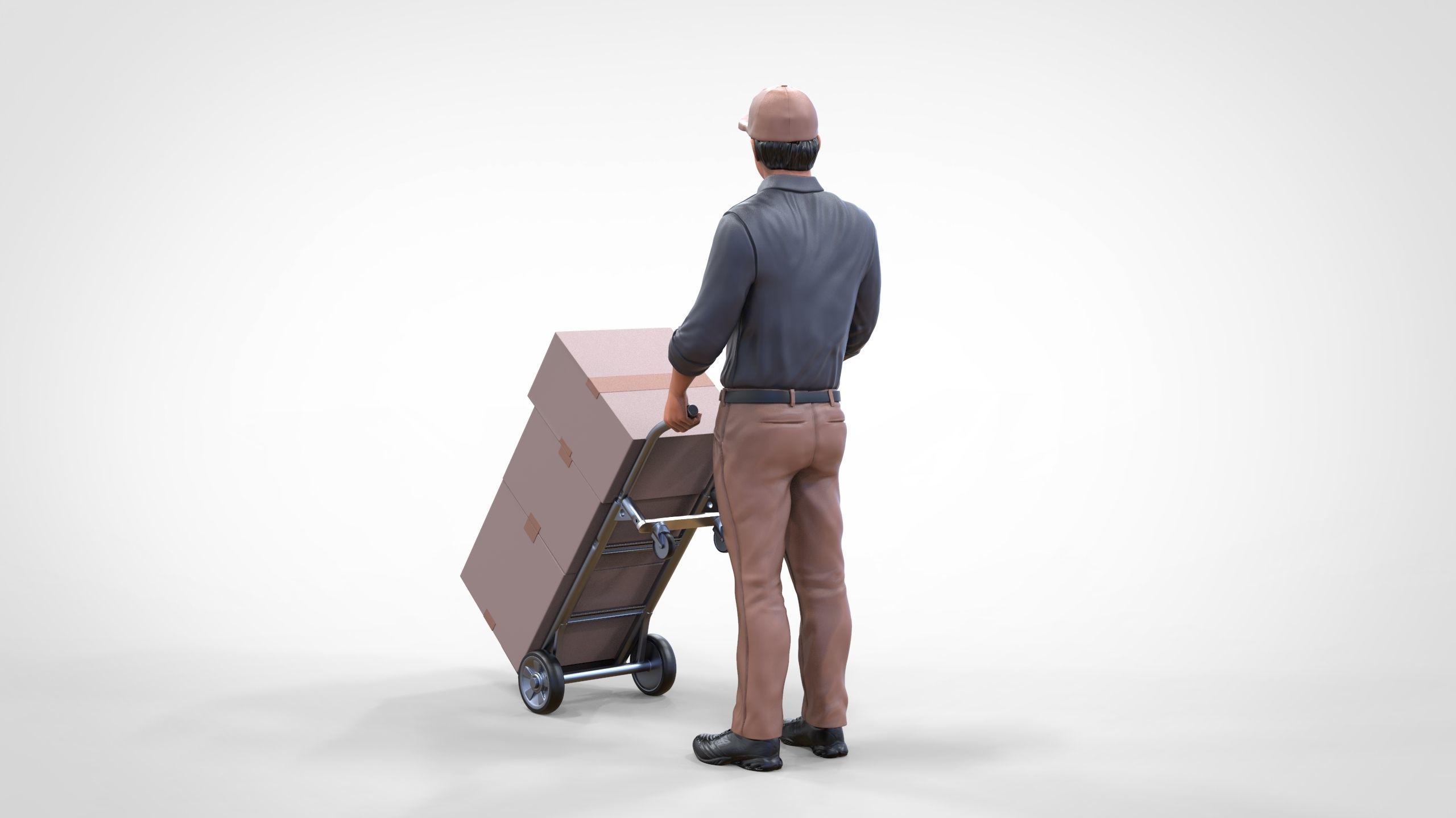 Package delivery guy with hand cart or construction worker 3D model 3D ...