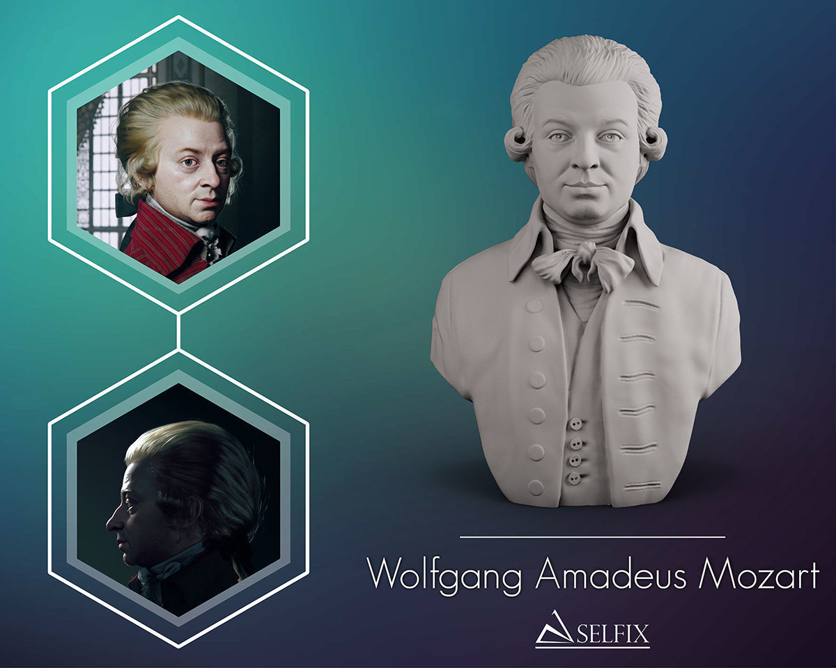 Wolfgang Amadeus Mozart portrait sculpture 3D model 3D printable | CGTrader