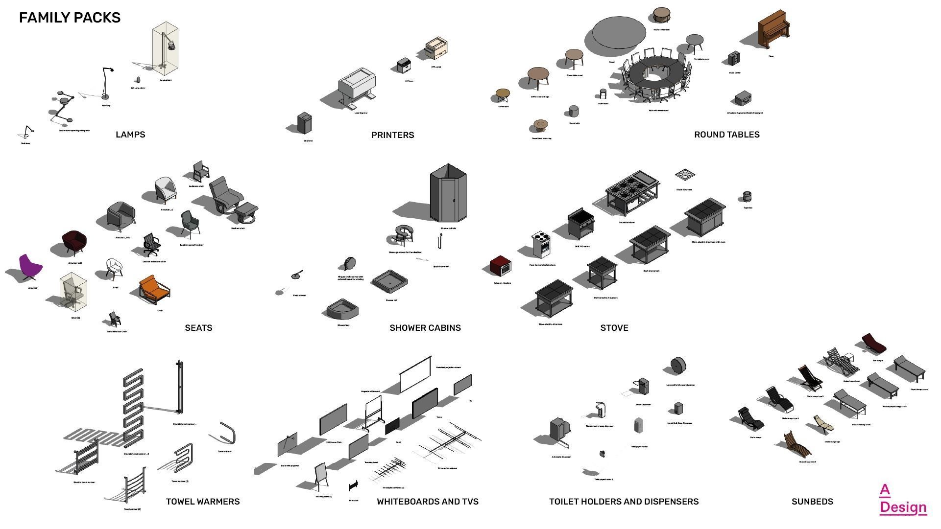 All families - 1275 pieces - Revit families 3D model | CGTrader