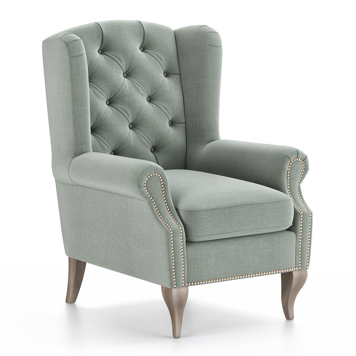 3D model Emerald Green Button Pressed Wing Chair VR / AR / low-poly ...