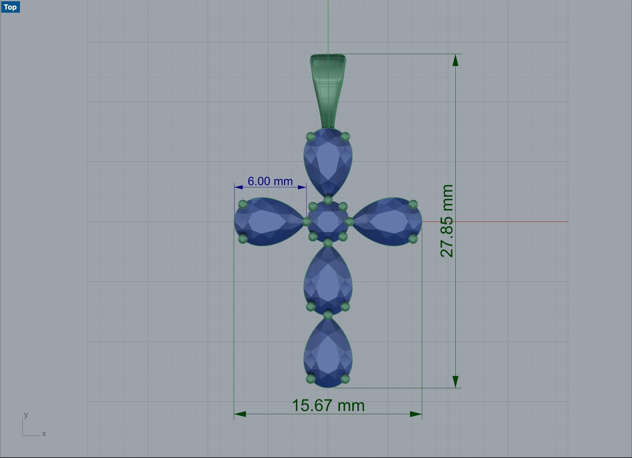 Pear stones cross pendant and round center stone 3D model 3D printable ...