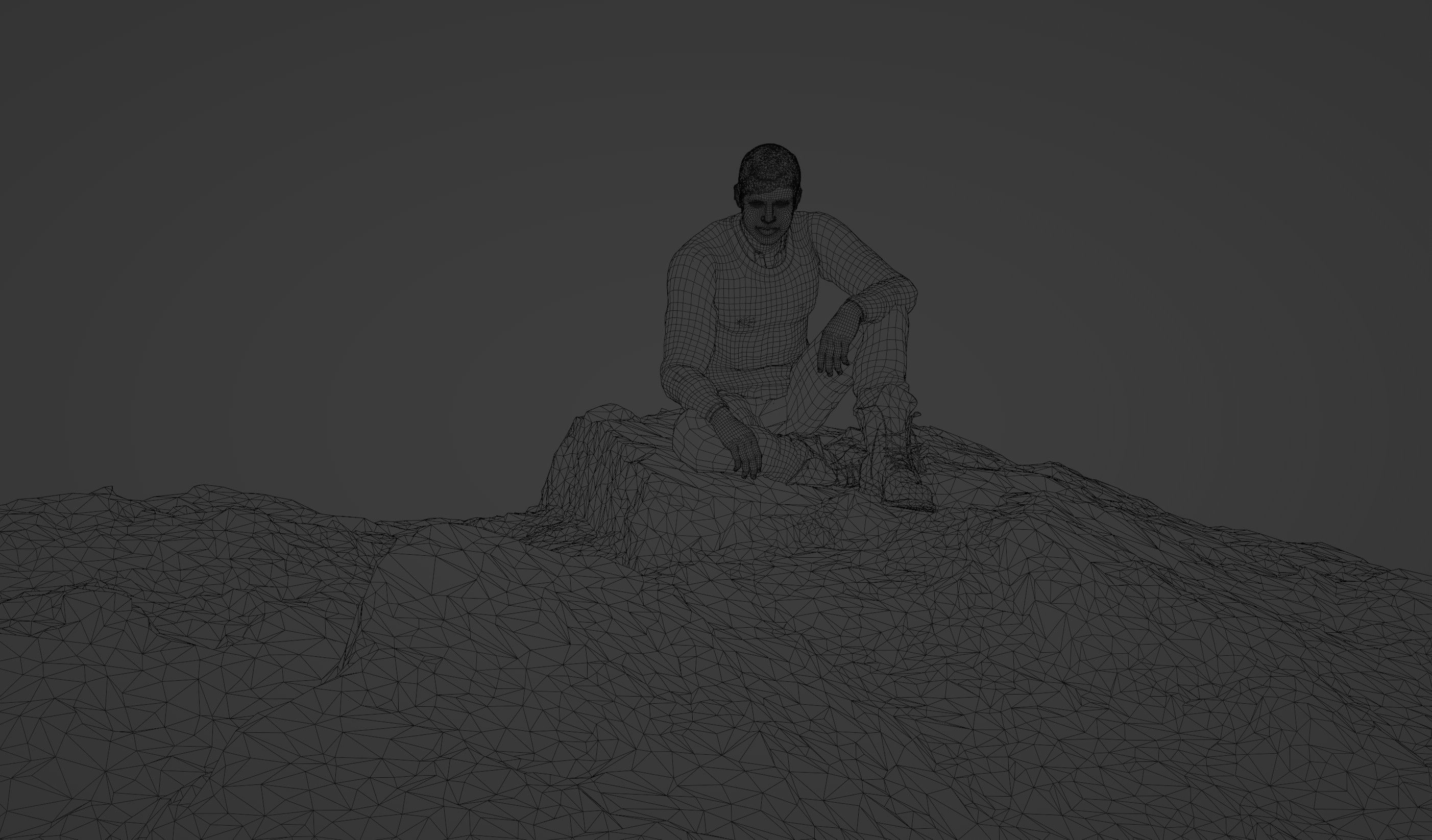 Sad man sitting on a stone 3D model | CGTrader