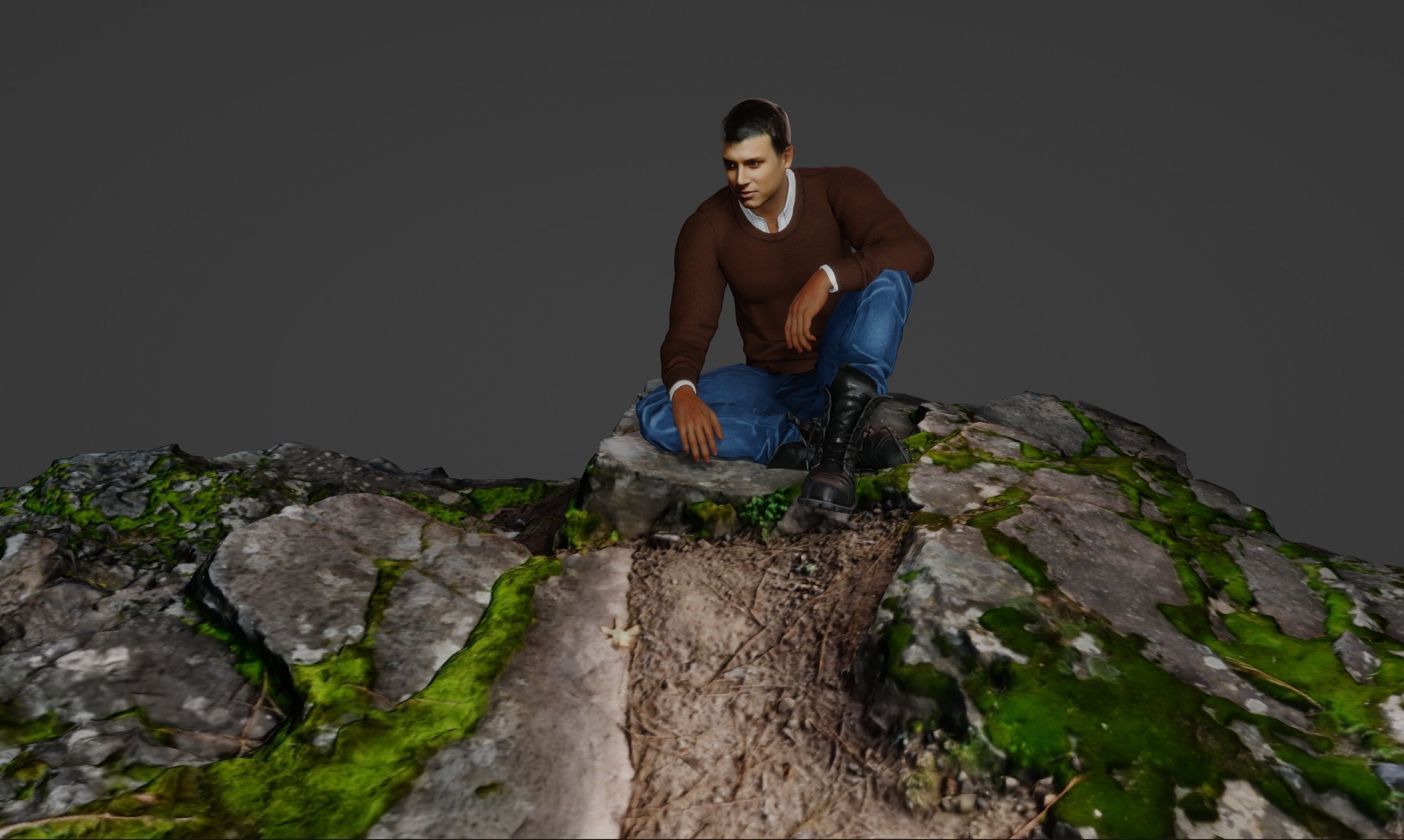 Sad man sitting on a stone 3D model | CGTrader