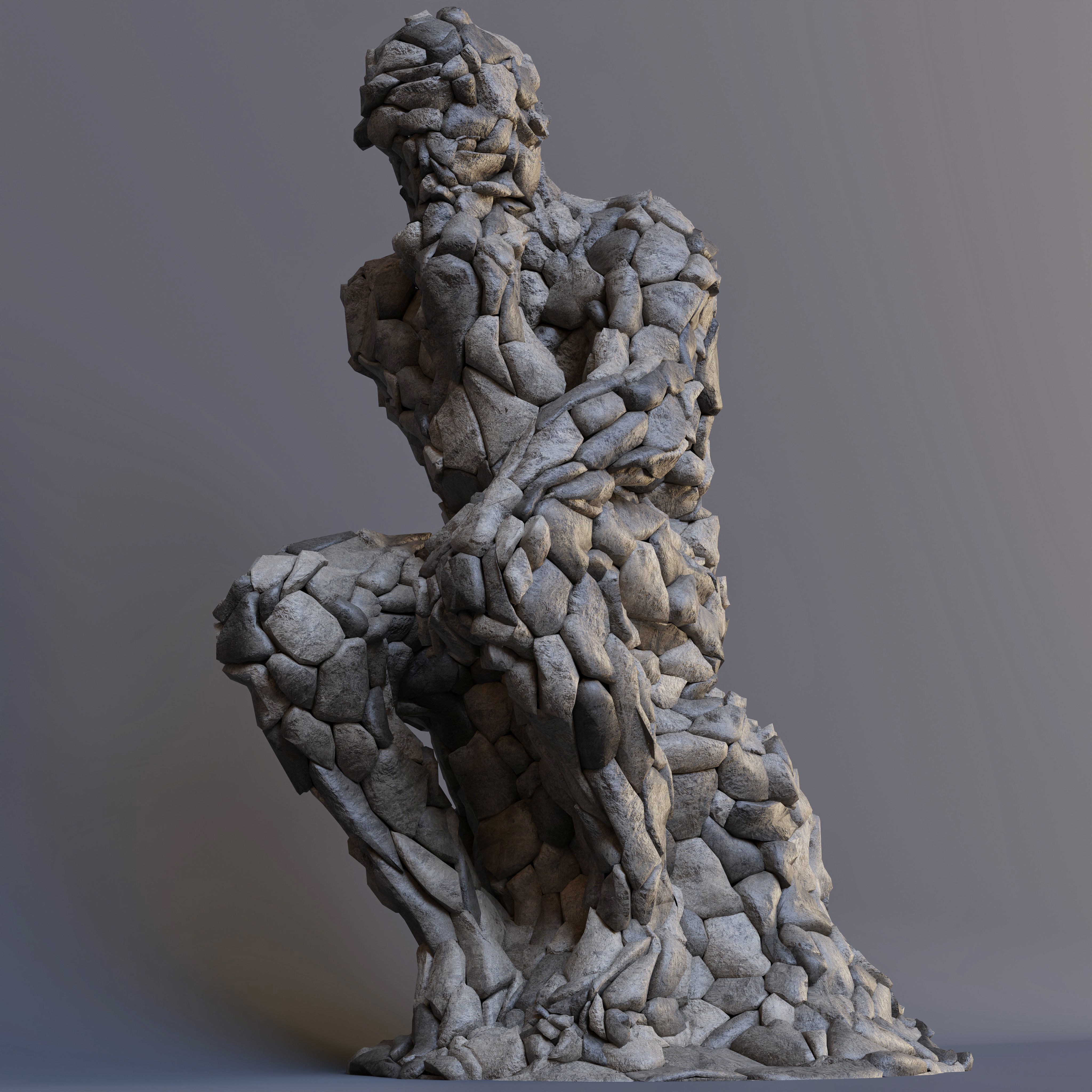 The thinker statue made with rocks 3D model | CGTrader