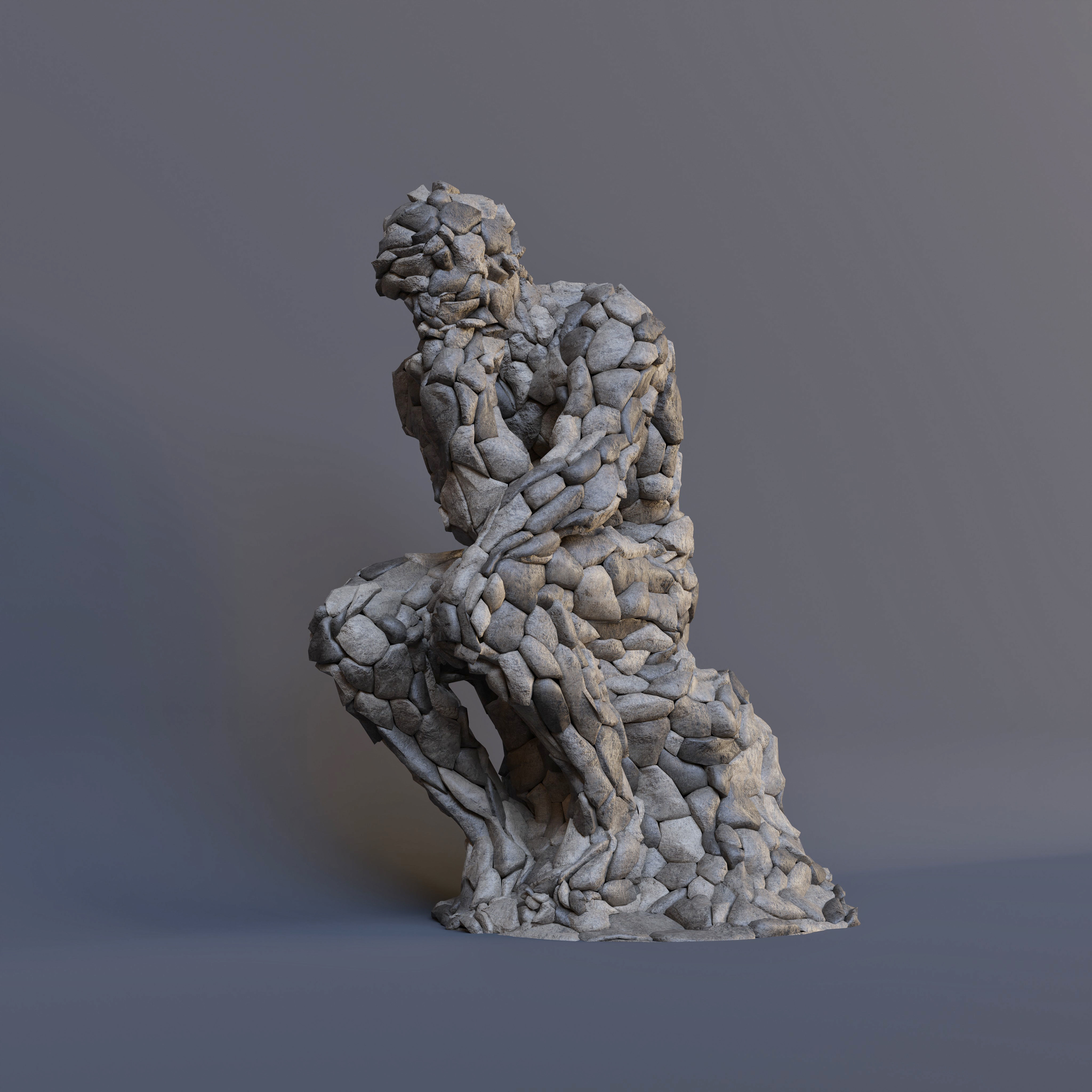 The thinker statue made with rocks 3D model | CGTrader