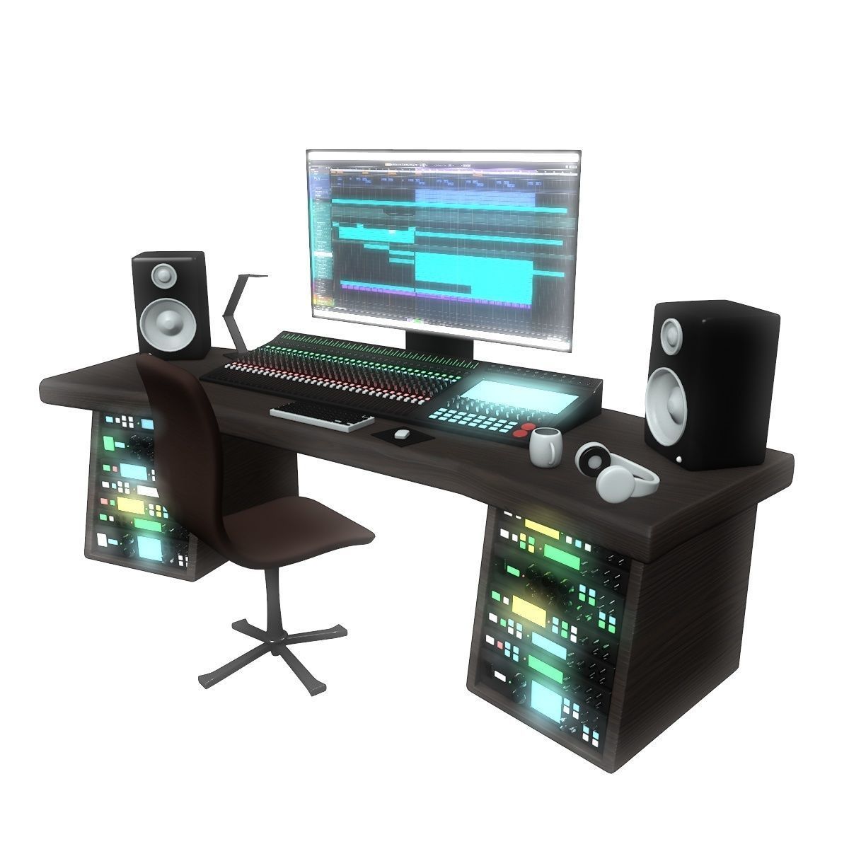 Music Studio Desk Setup 3D model | CGTrader