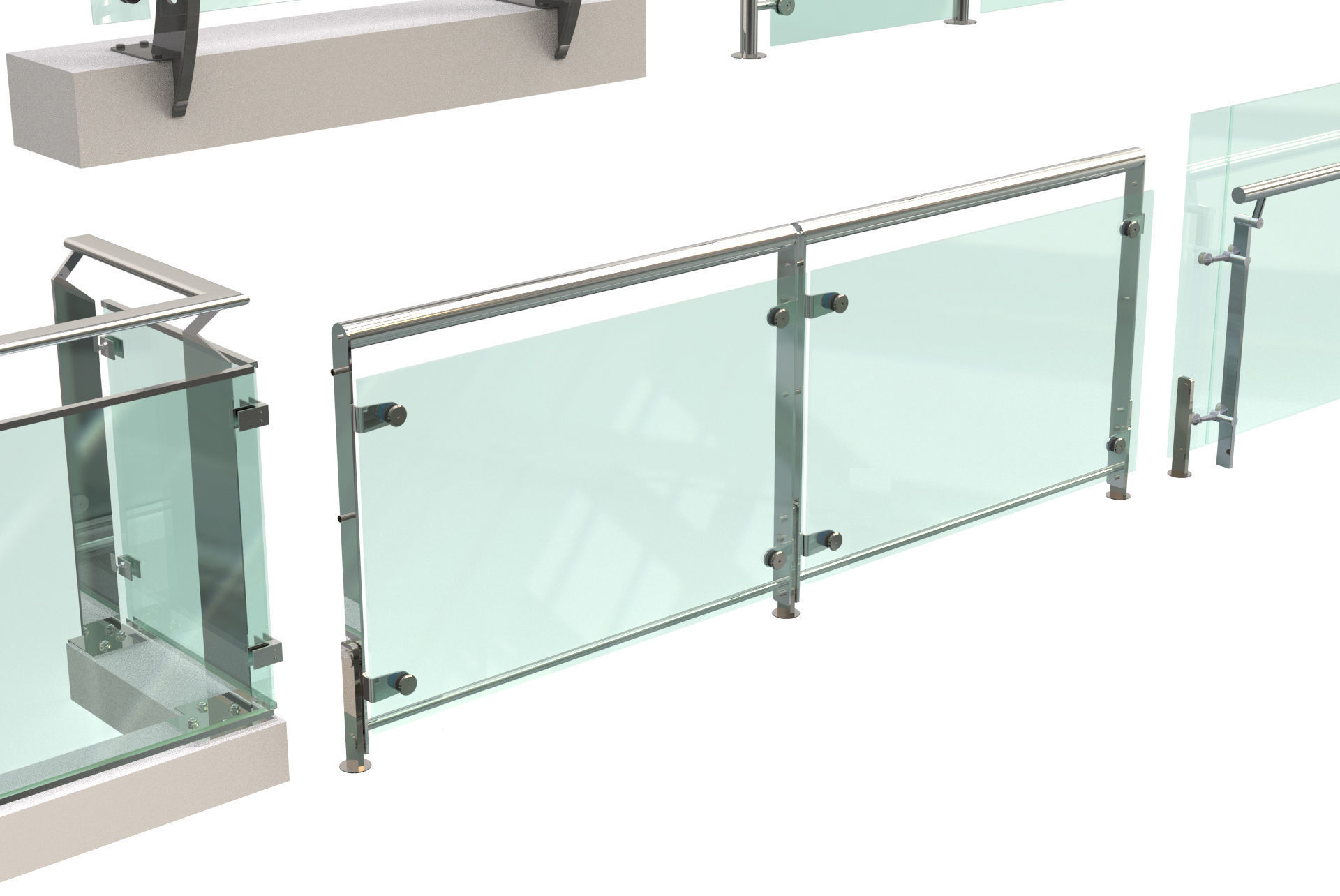 Stainless steel glass railing Balcony 3D model | CGTrader