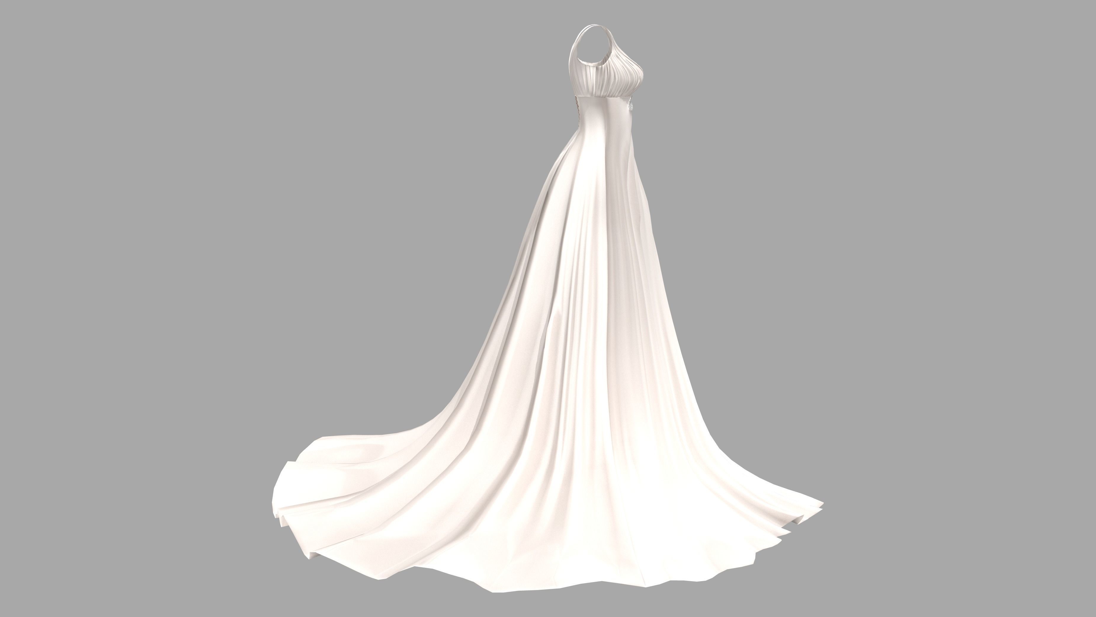 3D model A Line Deep V Neck Corset Back Satin Ruched Wedding Dress VR / AR / low-poly | CGTrader
