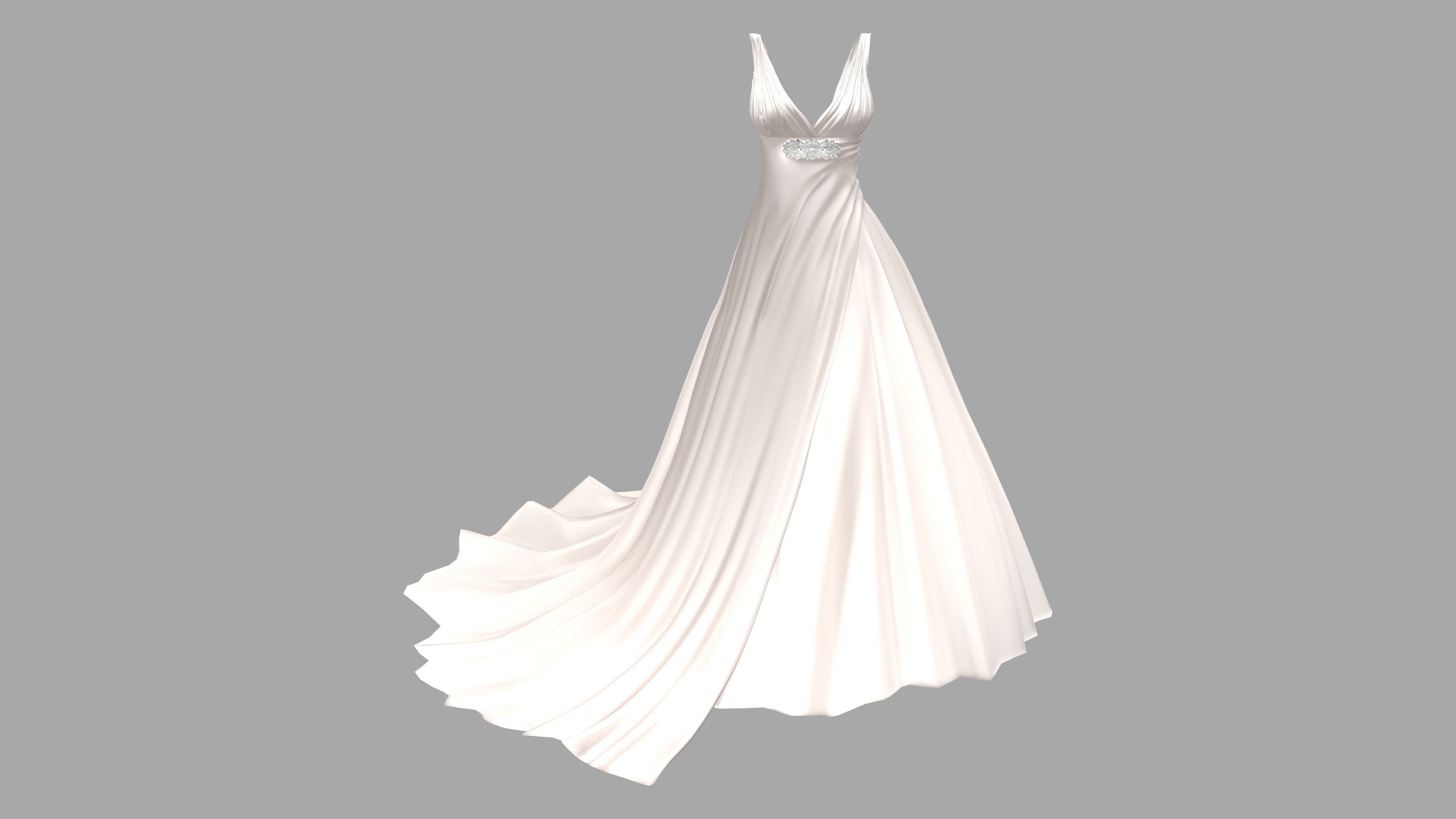3D model A Line Deep V Neck Corset Back Satin Ruched Wedding Dress VR / AR / low-poly | CGTrader