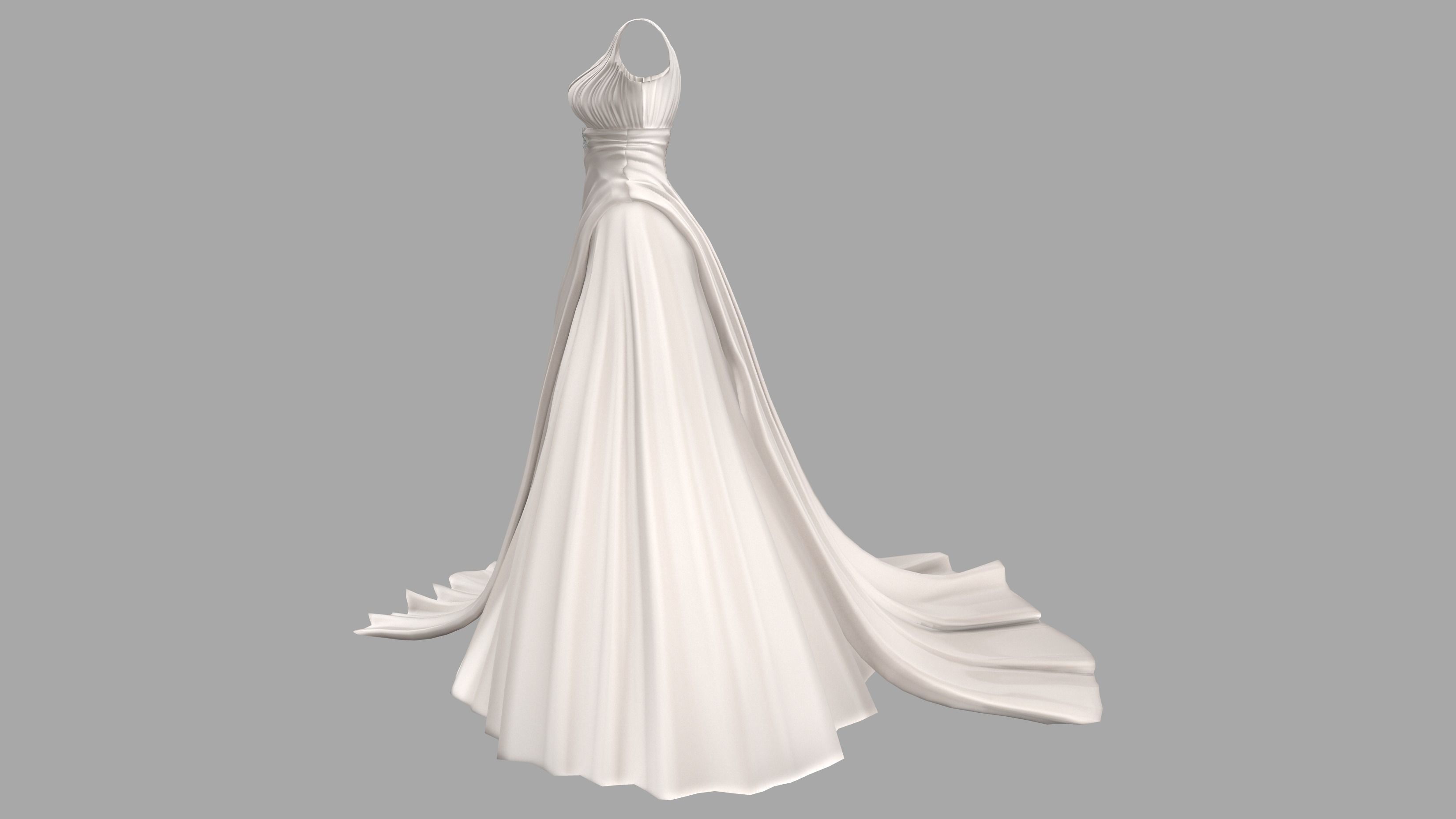 3D model A Line Deep V Neck Corset Back Satin Ruched Wedding Dress VR / AR / low-poly | CGTrader