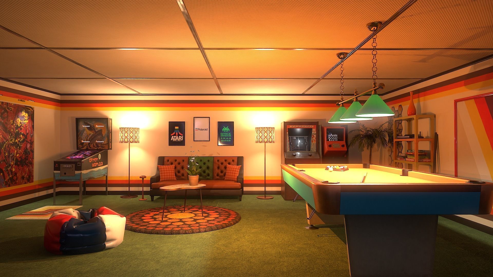 3D model Low Poly 70s Video Game Room VR / AR / low-poly | CGTrader