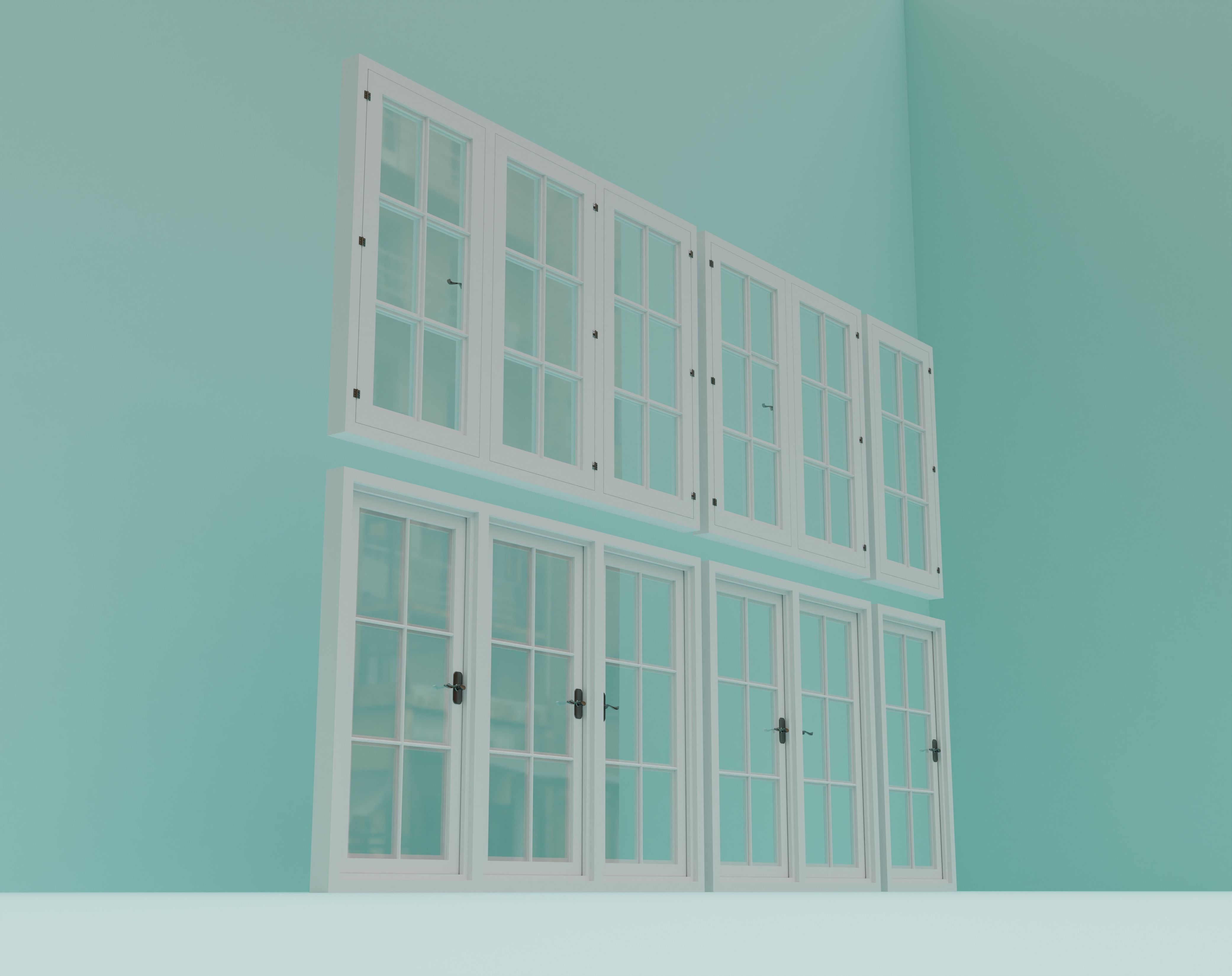 Window Set - 01 - Single Leaf - Double Leaf - Triple Leaf 3D model ...