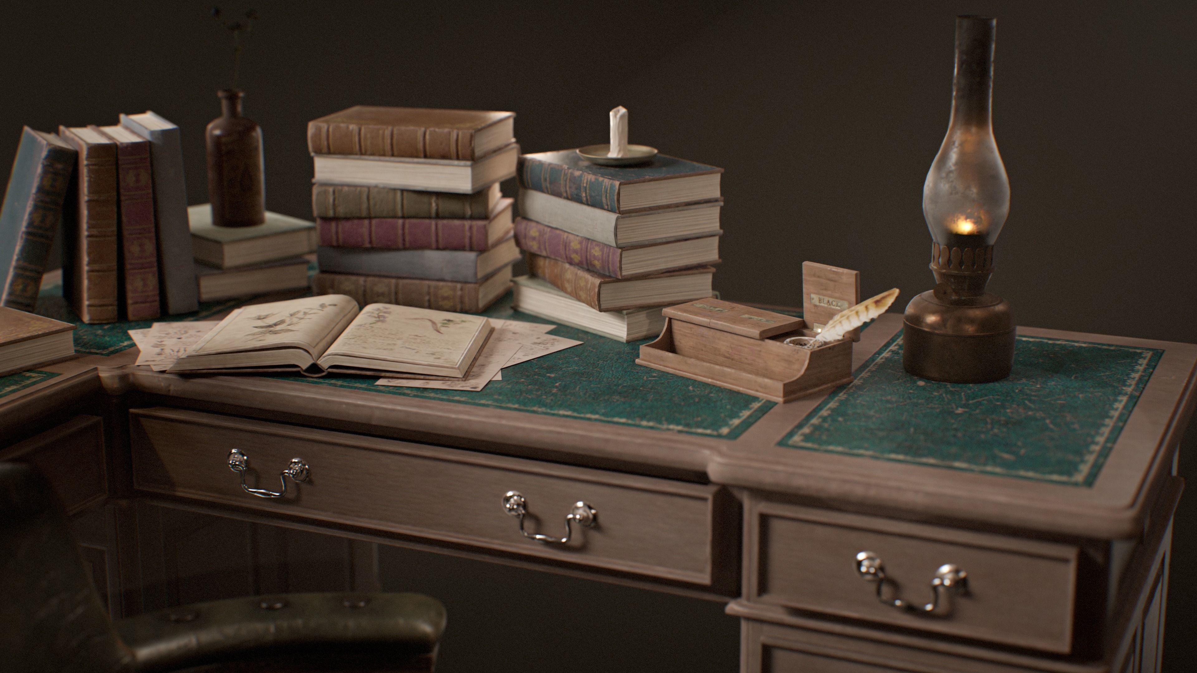 3D model Victorian Desk with Props - PBR Game Ready VR / AR / low-poly ...