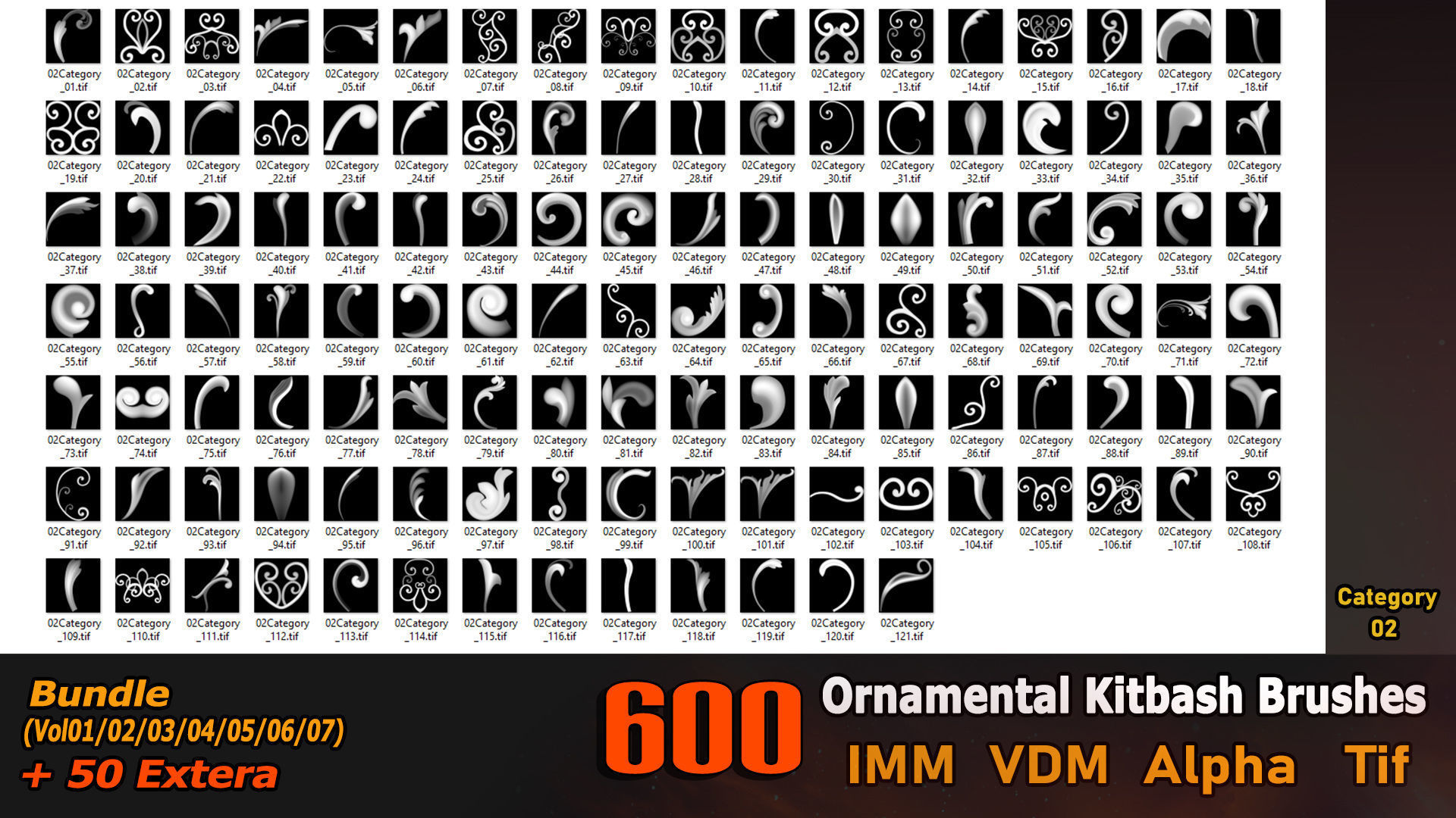 3D model 600 Ornamental Kitbash BRUSHES IMM VDM Brush MEGA Pack VR / AR ...