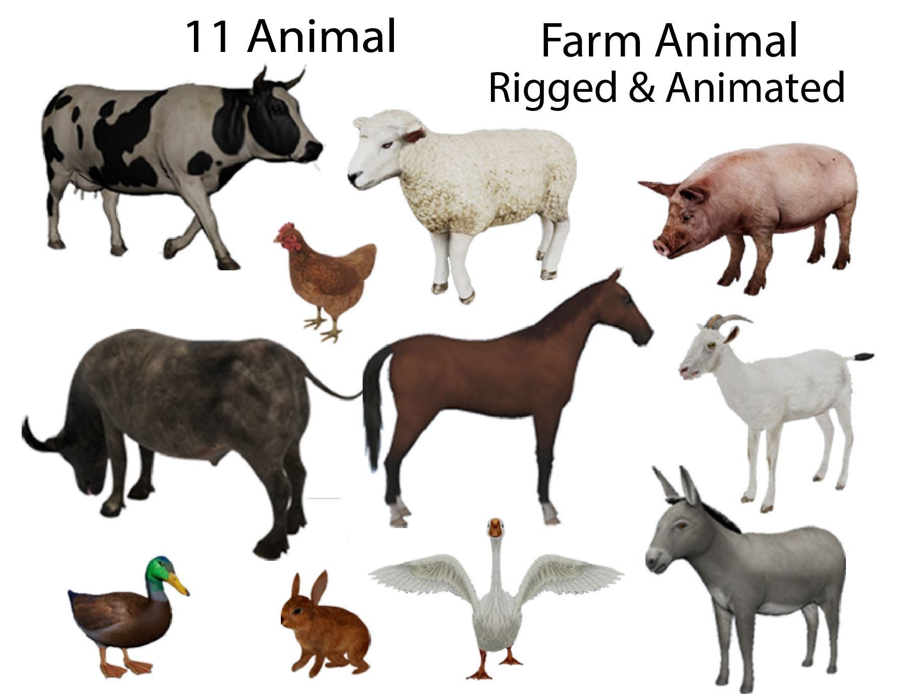 3D model 11 Farm - Domestic Animal Models Pack Low-poly VR / AR / low ...