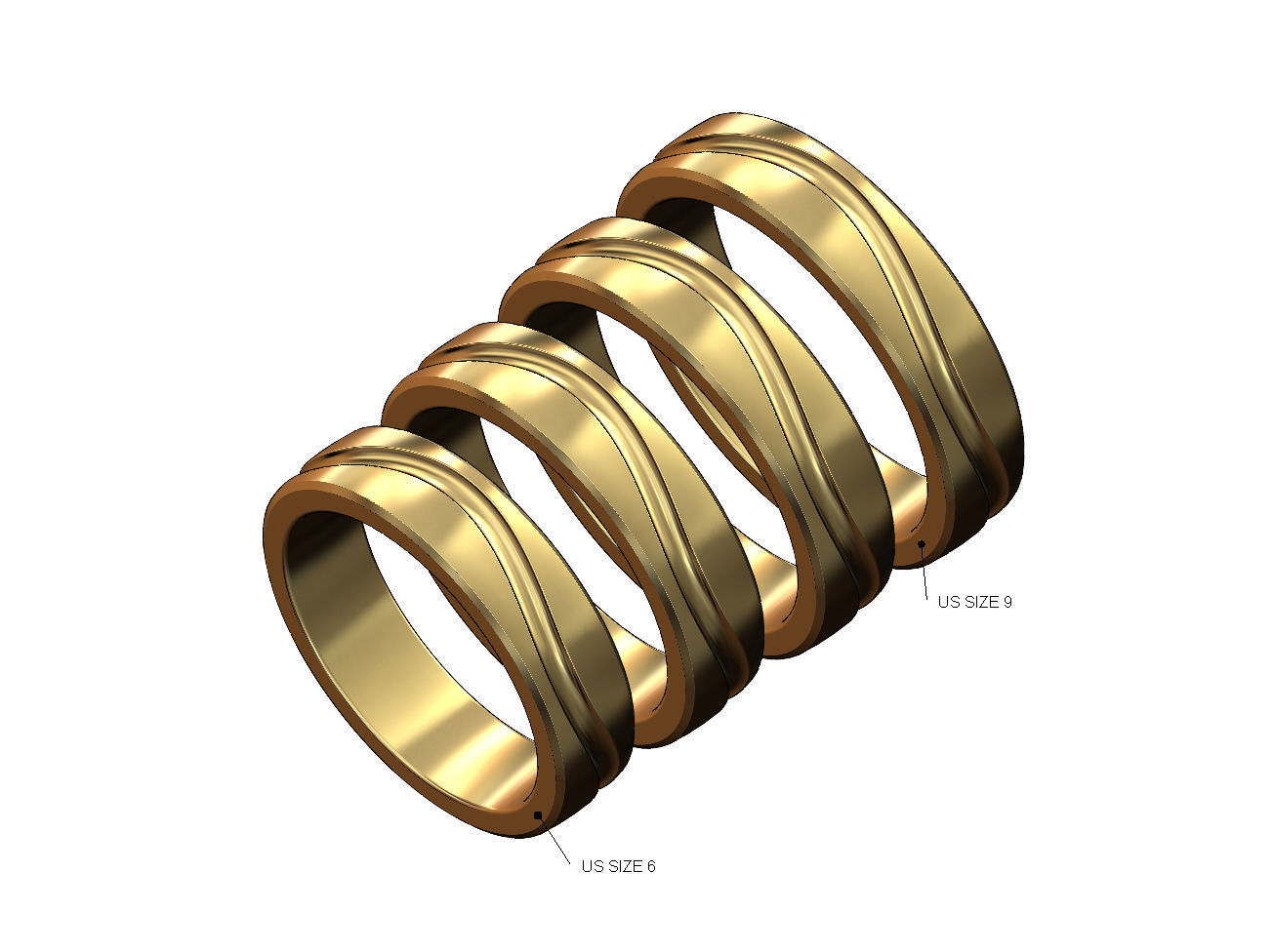 Curved groove fashion cigar band US sizes 6to9 3D model 3D printable ...