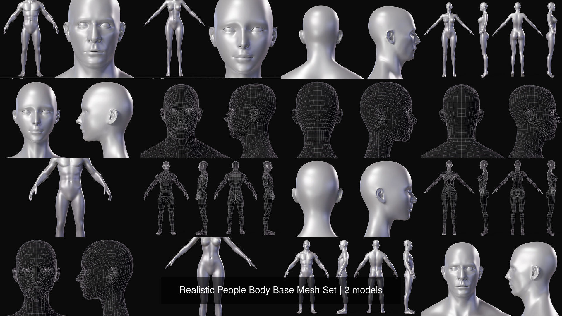 3D Model Collection Realistic People Body Base Mesh Set VR / AR / low ...