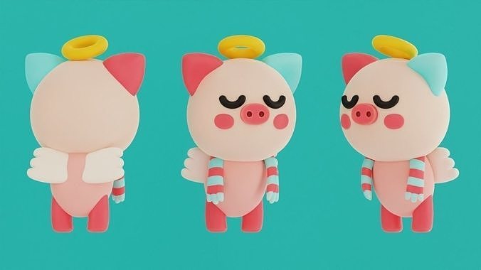 3D model Cute Pig character with wings 3d model VR / AR / low-poly ...
