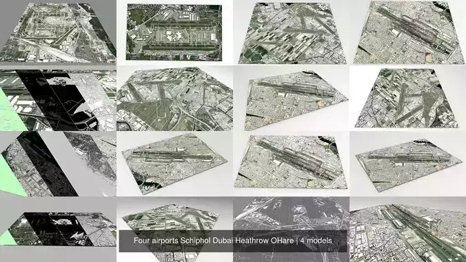 Four airports Schiphol Dubai Heathrow OHare 3D Model Pack | CGTrader