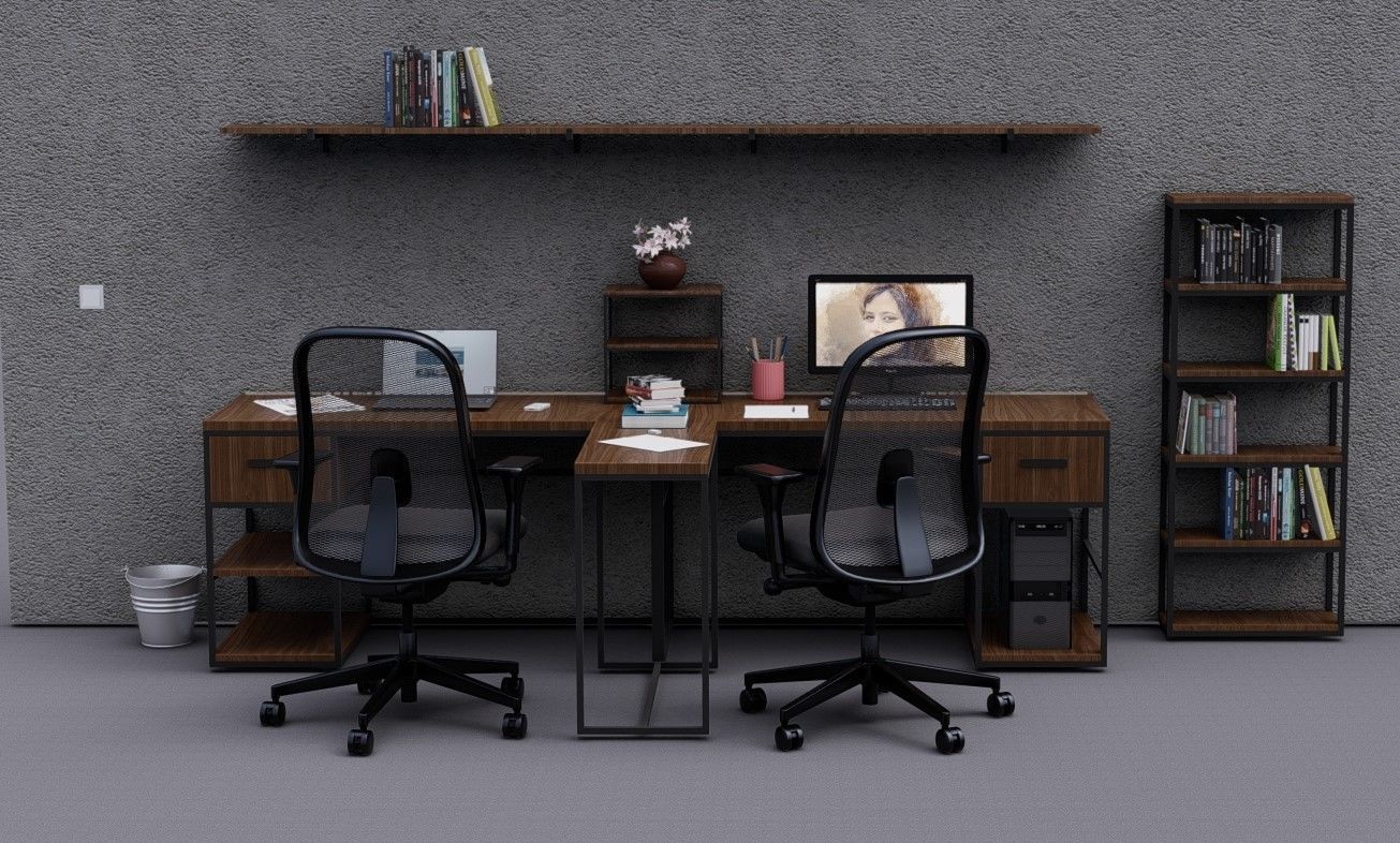 Desk and bookshelf set free 3D model | CGTrader