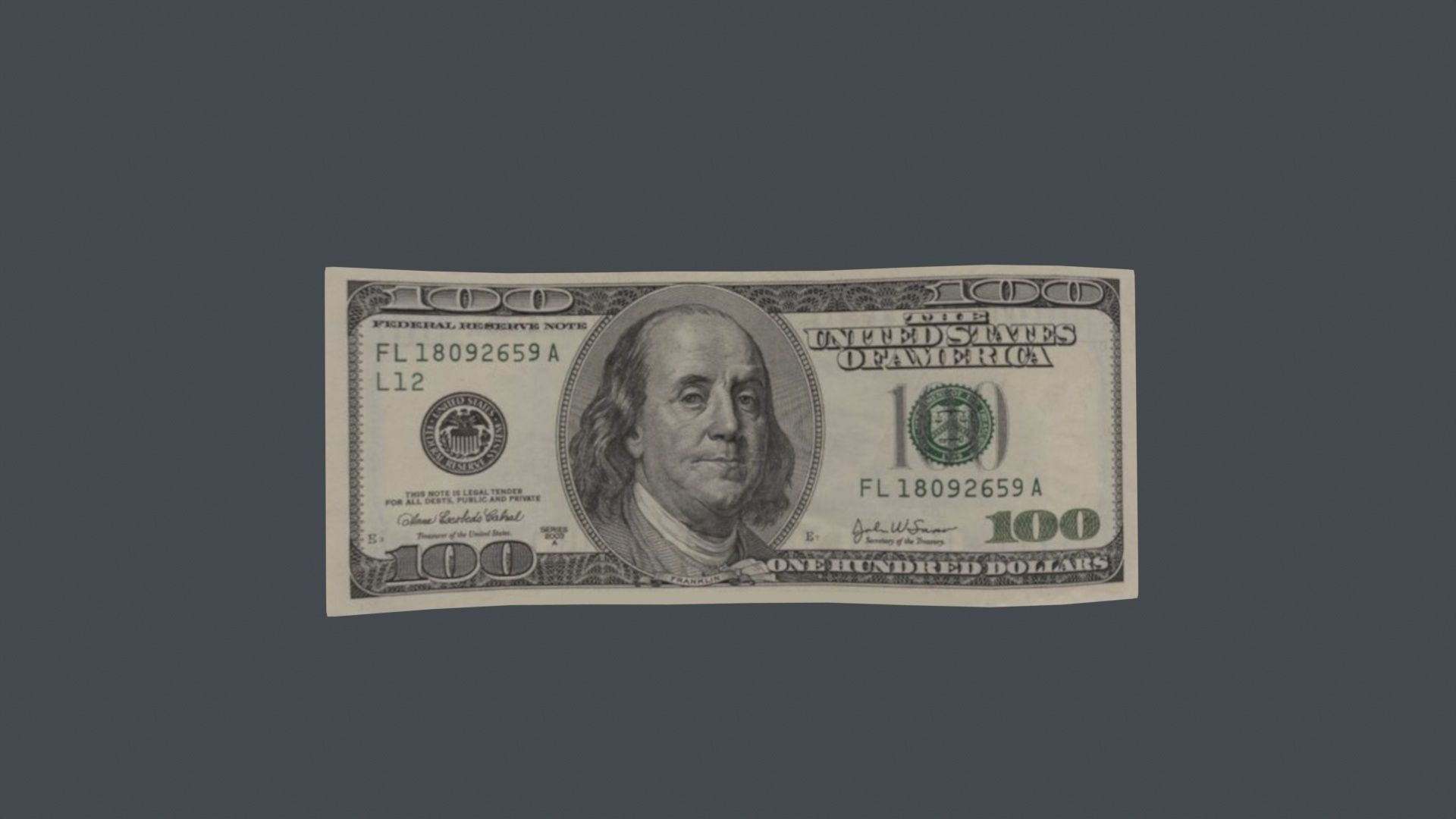 3D model 100 Dollar Bill 3D Model VR / AR / low-poly | CGTrader