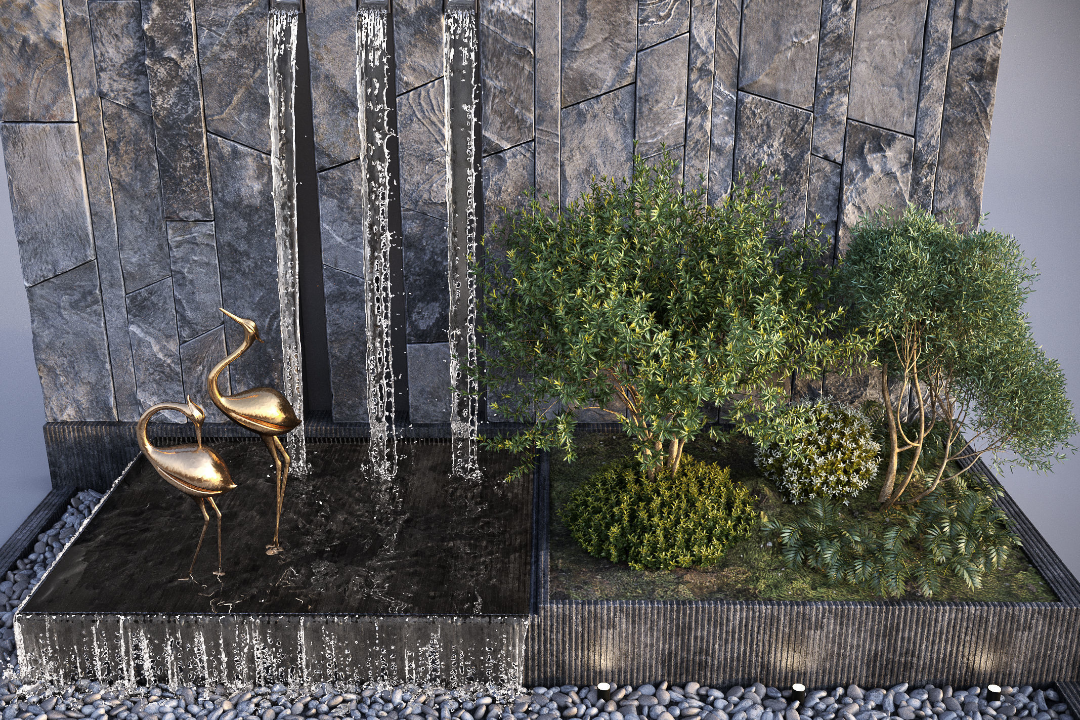 waterfalls with birds 3D model | CGTrader