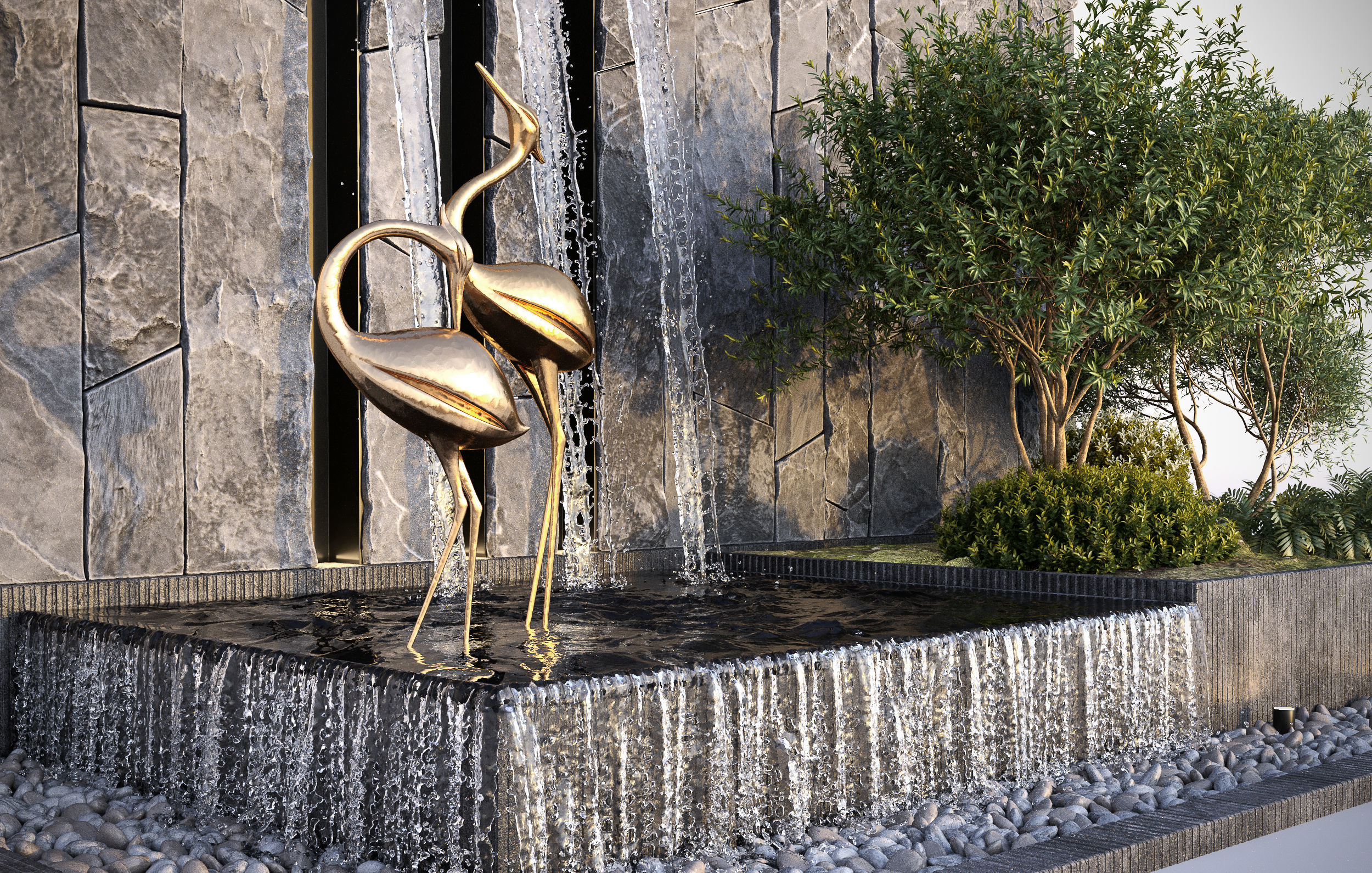 waterfalls with birds 3D model | CGTrader