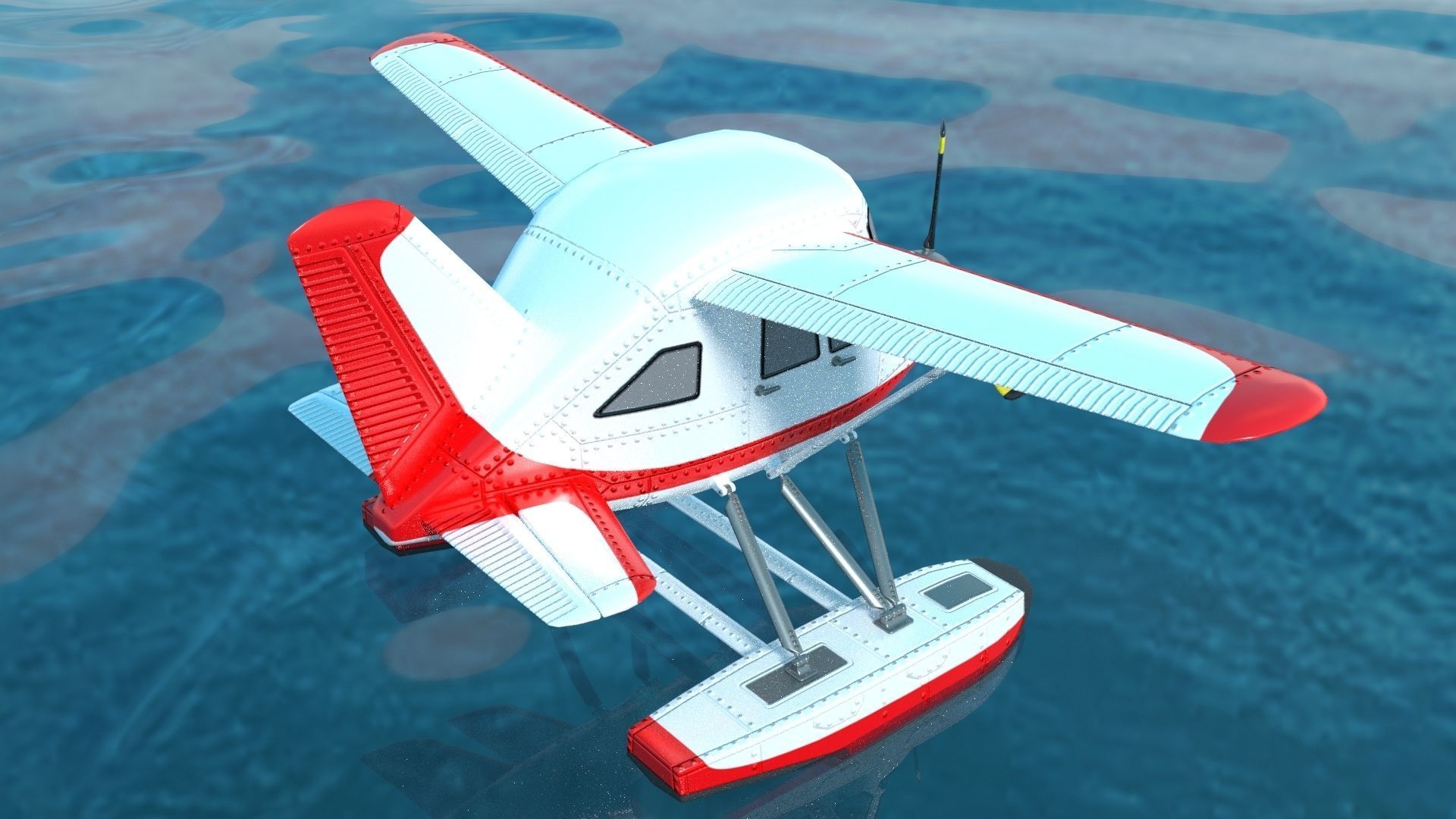 3D model Rigged low poly cartoon seaplane VR / AR / low-poly rigged ...
