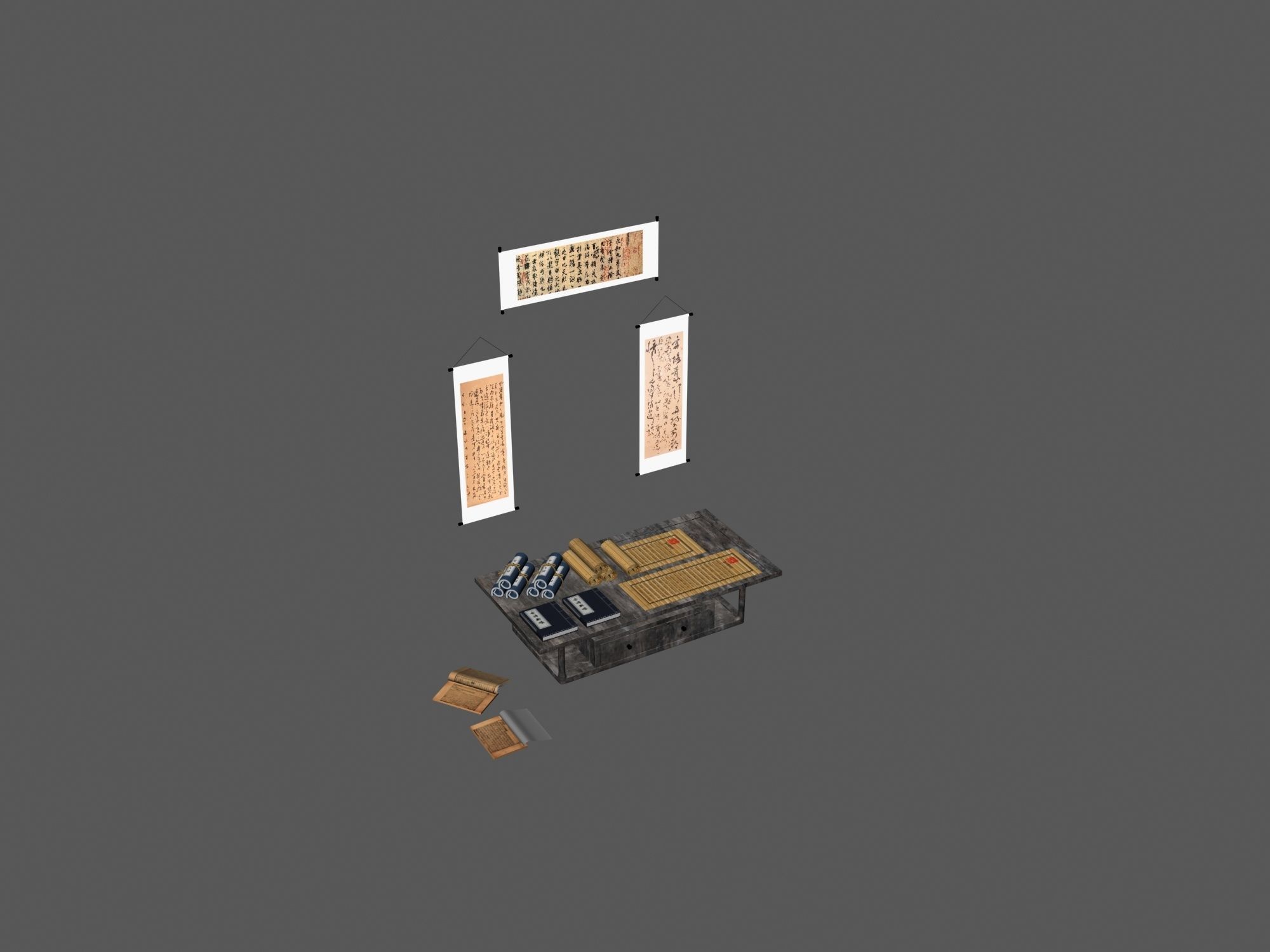 Ancient Chinese books wooden slips desk 3D model | CGTrader