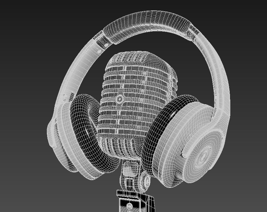 Microphone stand and headphones 3D model for subdivide high poly 3D ...
