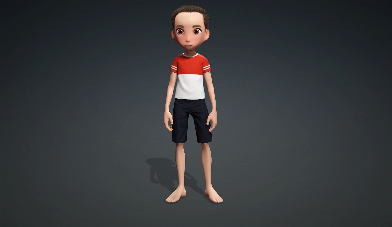 Toon boy with body and facial rig model 3D model rigged | CGTrader