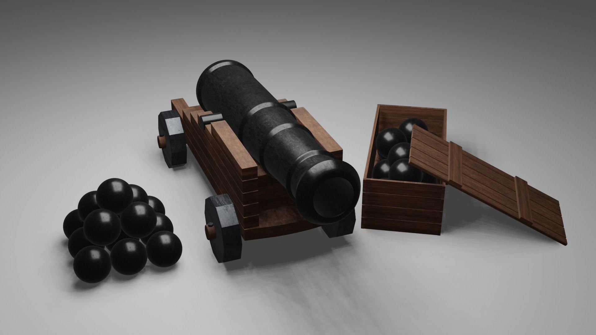 cannon with balls free 3D model | CGTrader