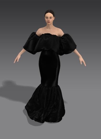 DRESS RUFFLED WIDE NECKLINE 3D model | CGTrader