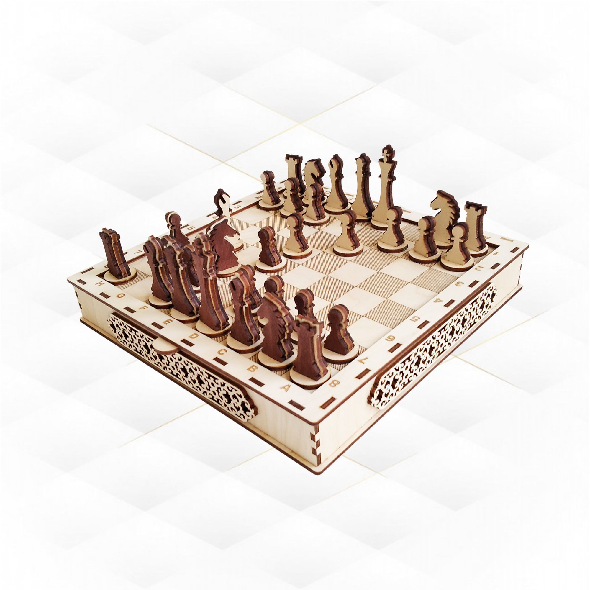 Chess set with board laser cutting design 3D model 3D printable | CGTrader