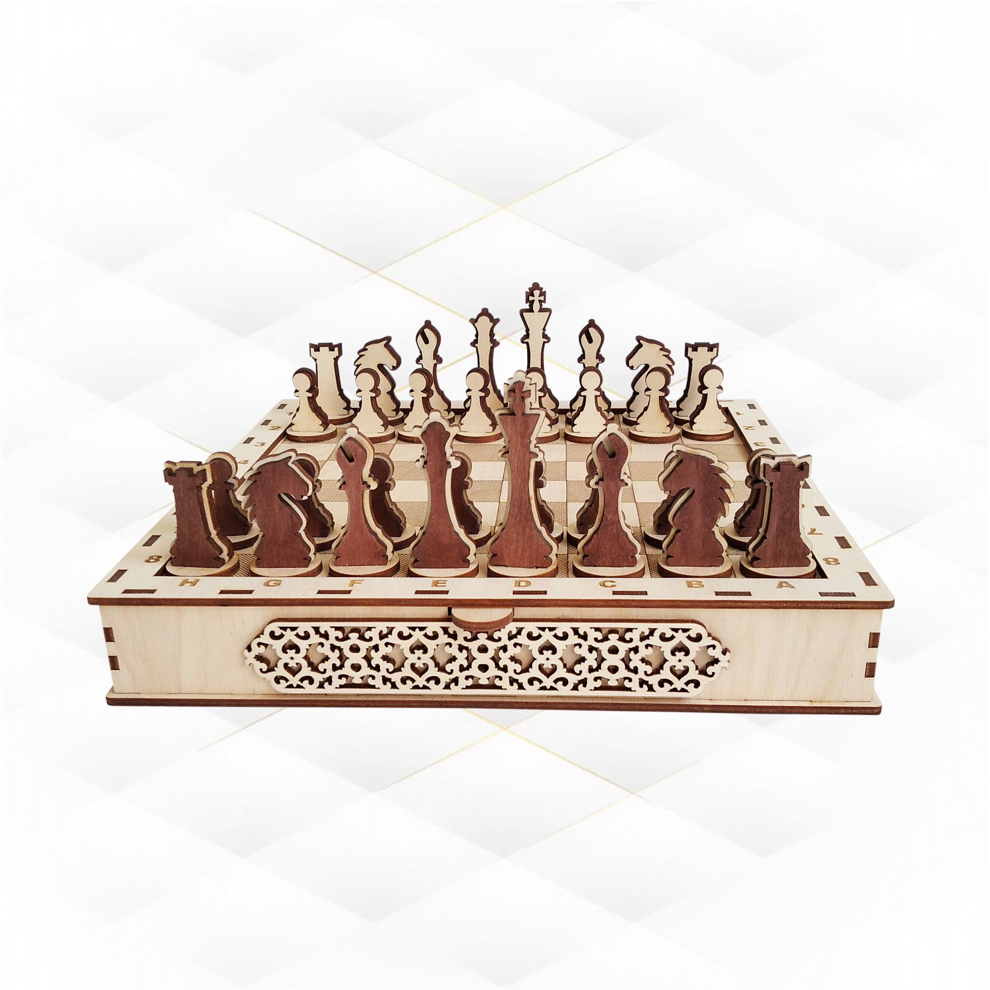 Chess set with board laser cutting design 3D model 3D printable | CGTrader