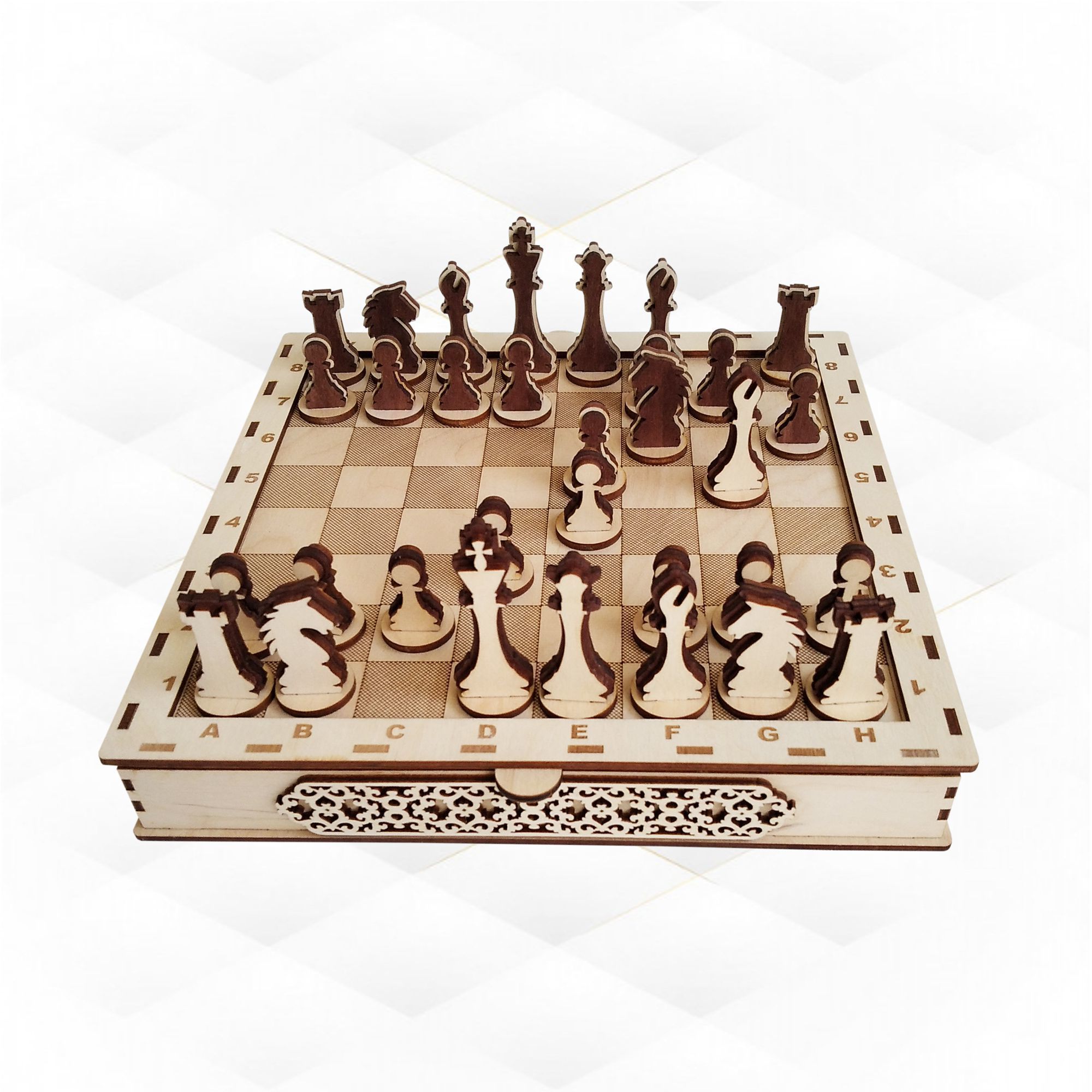 Chess set with board laser cutting design 3D model 3D printable | CGTrader