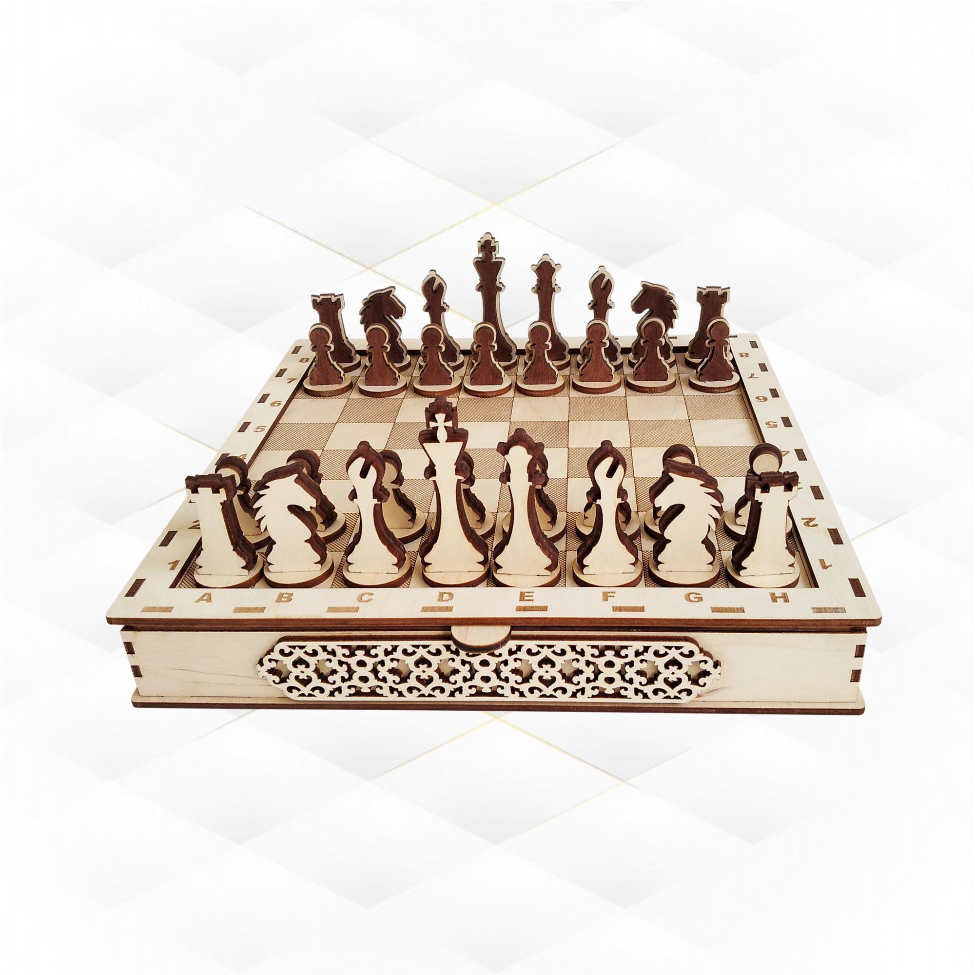 Chess set with board laser cutting design 3D model 3D printable | CGTrader