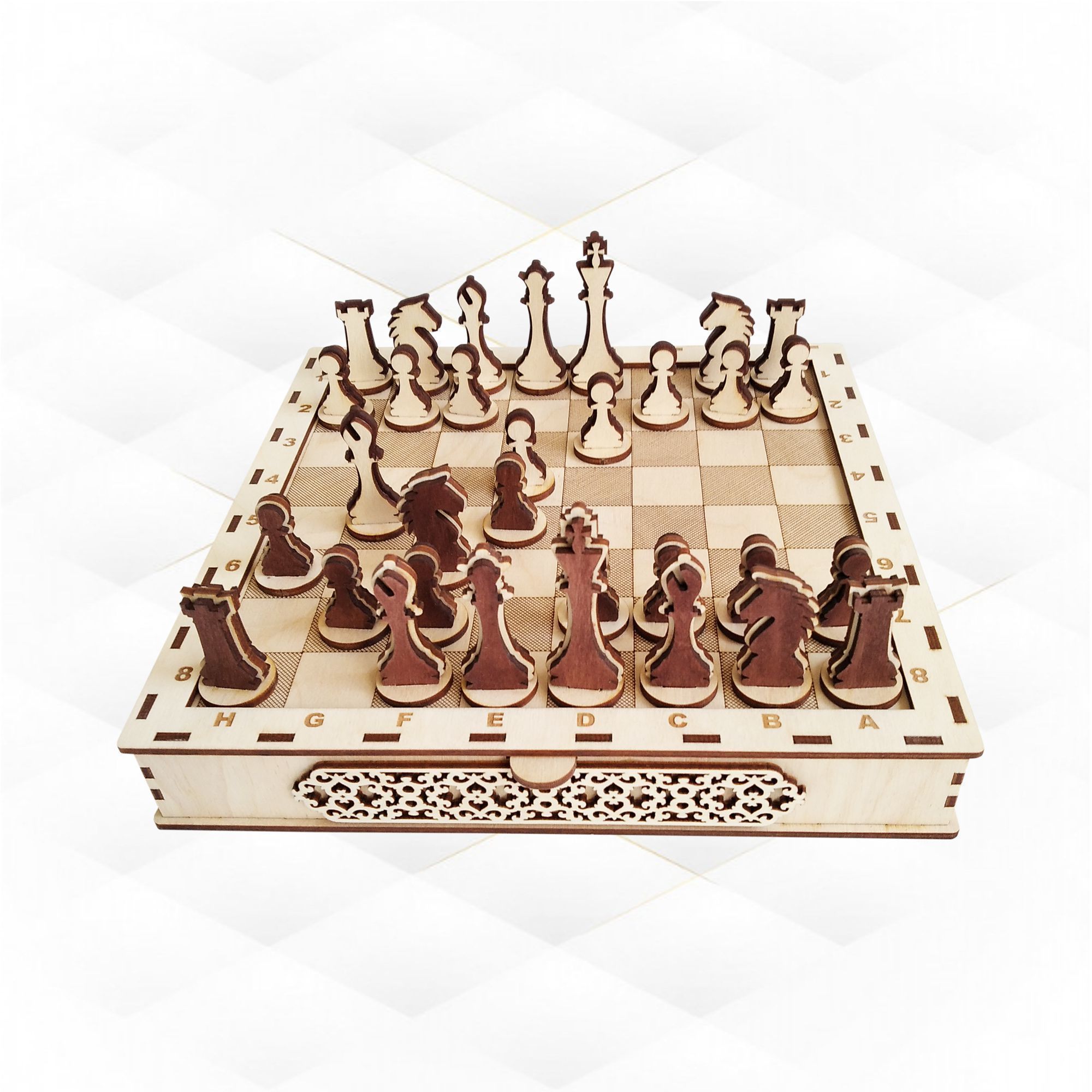 Chess set with board laser cutting design 3D model 3D printable | CGTrader