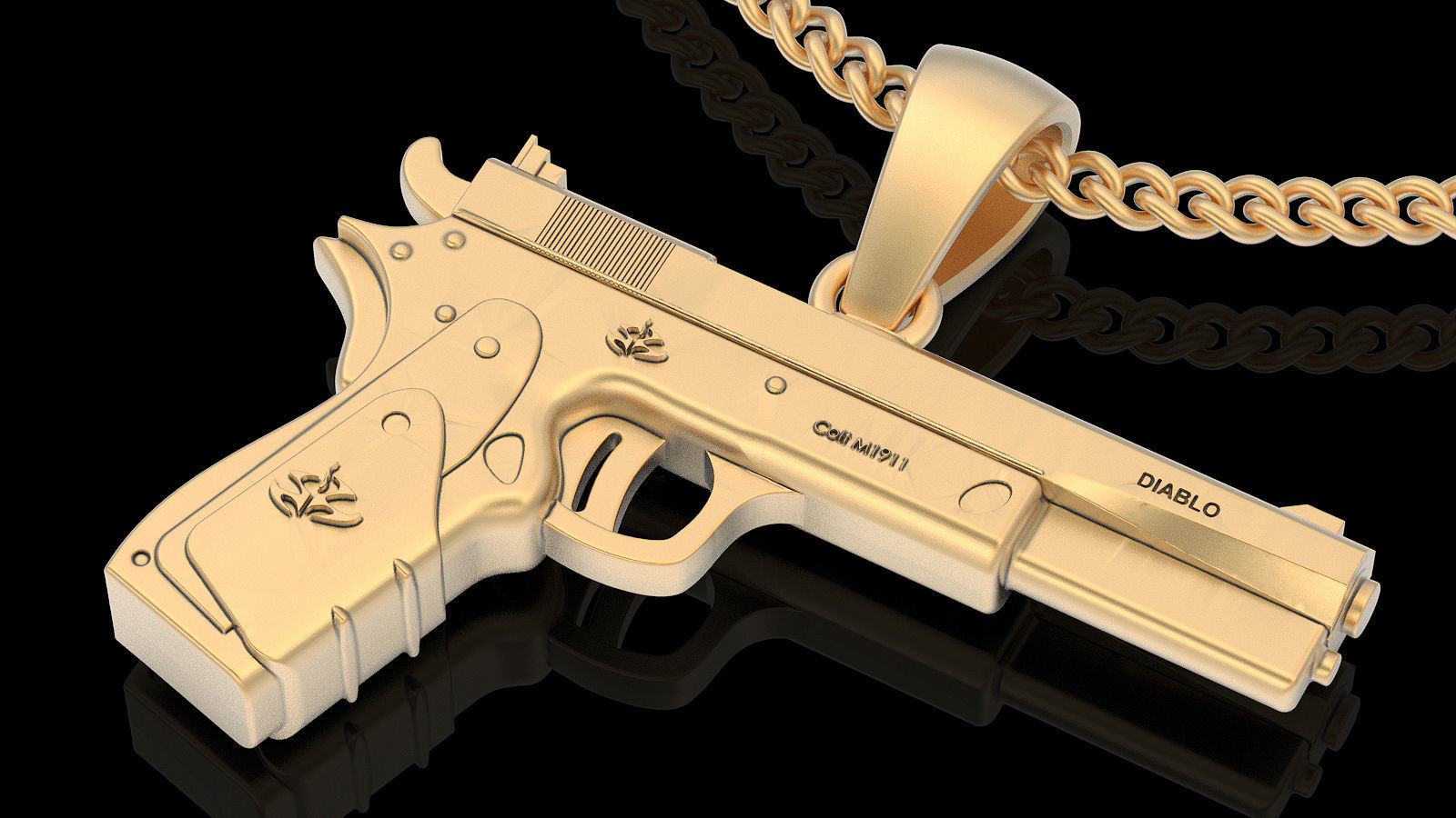 Gun Colt Hitman pendant silver gold jewelry 3D printable model 3D model ...