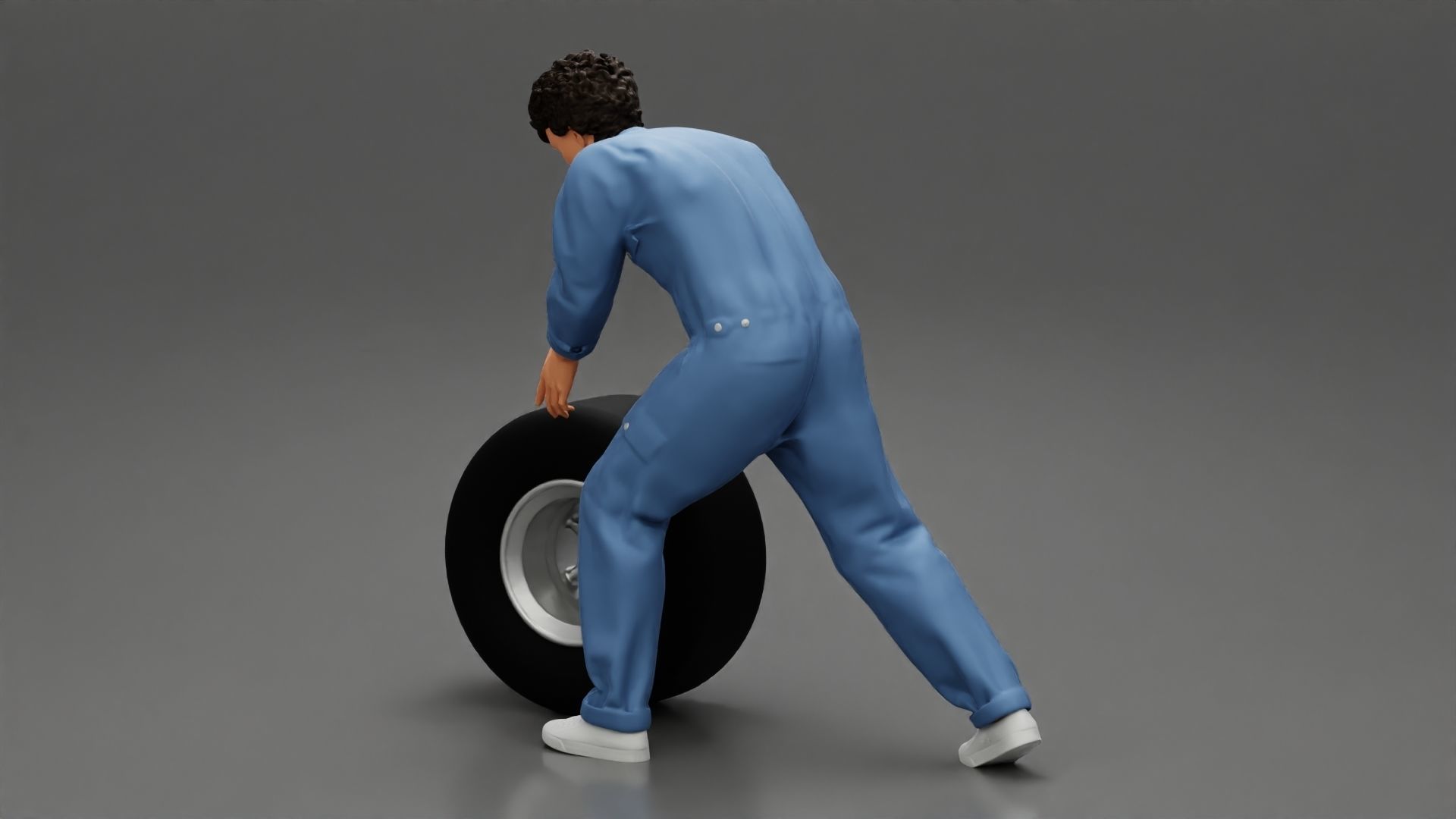 Mechanic worker walking and rolling tyre 3D model 3D printable | CGTrader