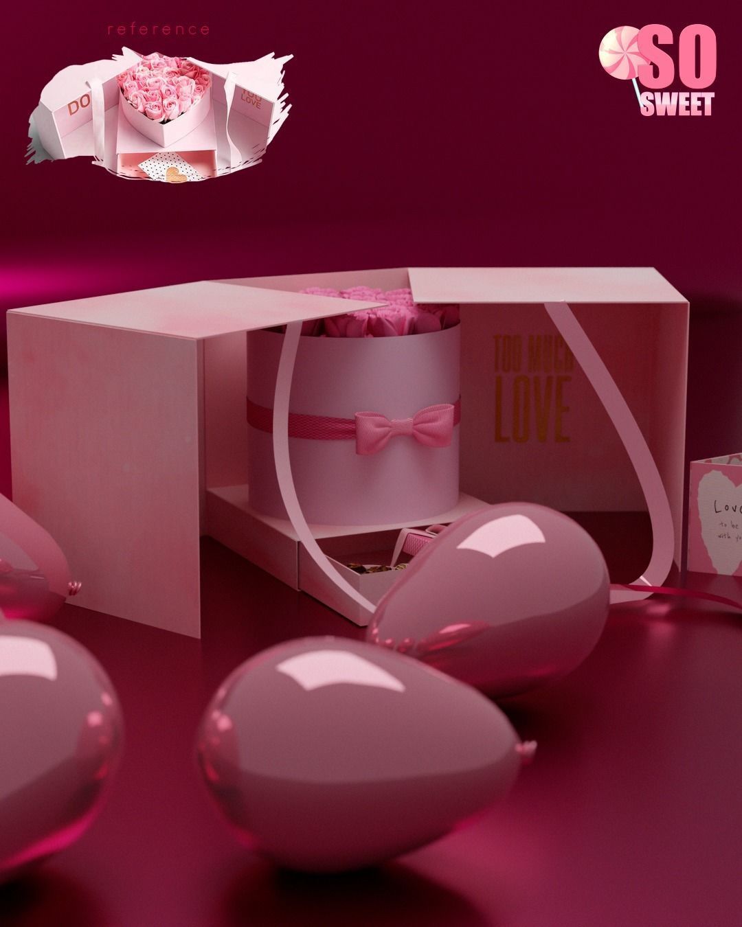 Valentines Day Rose Surprise Box and Personalized Message 3D model ...
