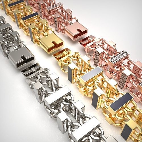 15mm wide thick cage chain links with 2 types of the clasp 3D model 3D ...