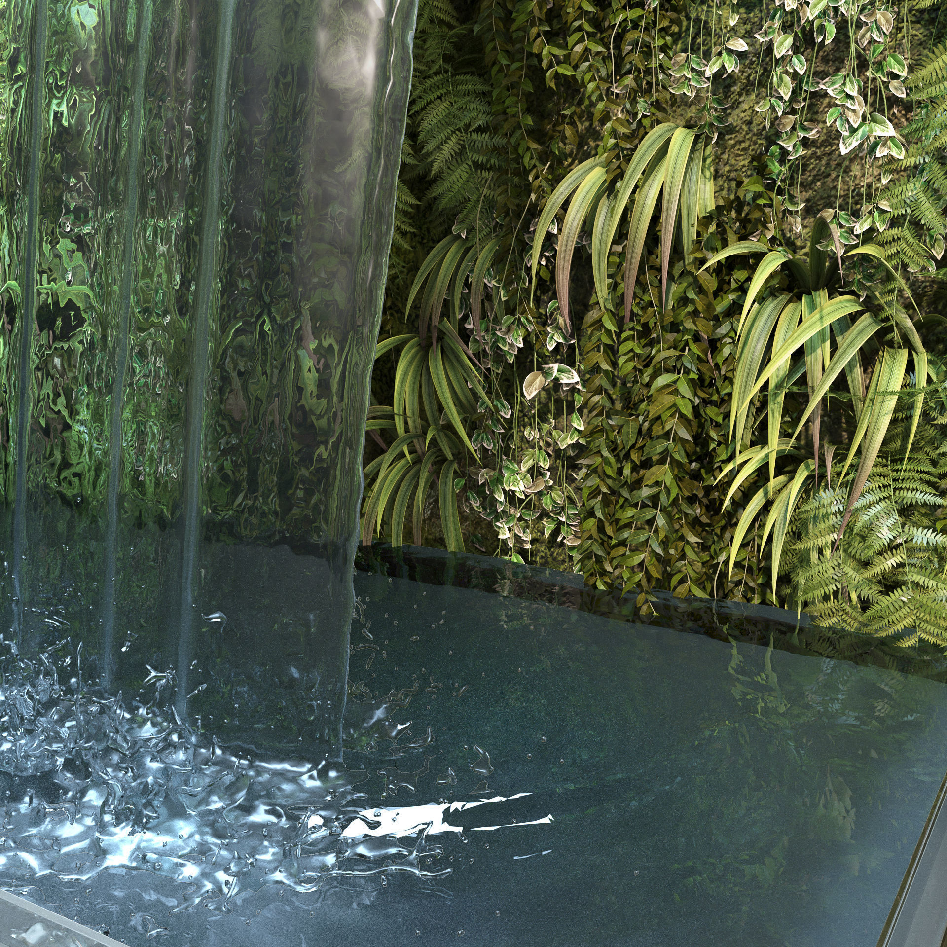 Wall Plants with waterfall 3D model | CGTrader
