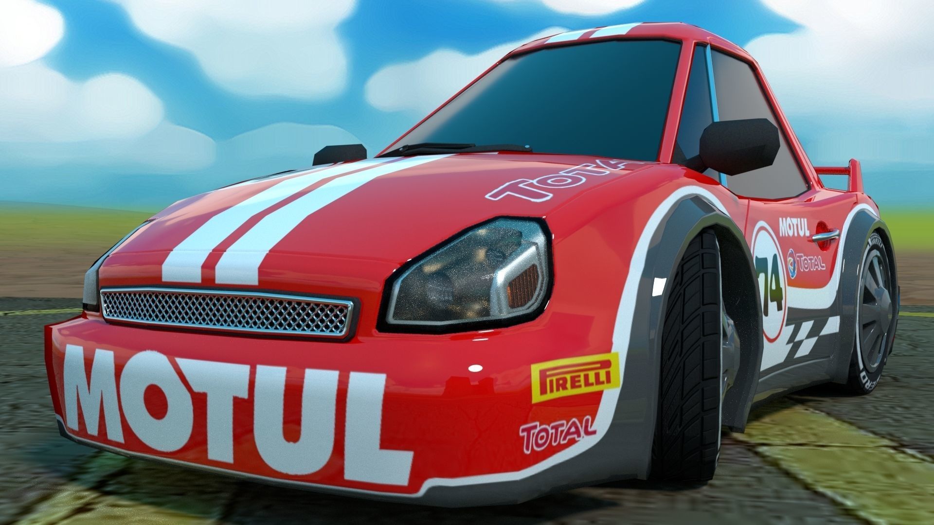 3D model Rigged low poly cartoon racing car MOTUL VR / AR / low-poly ...