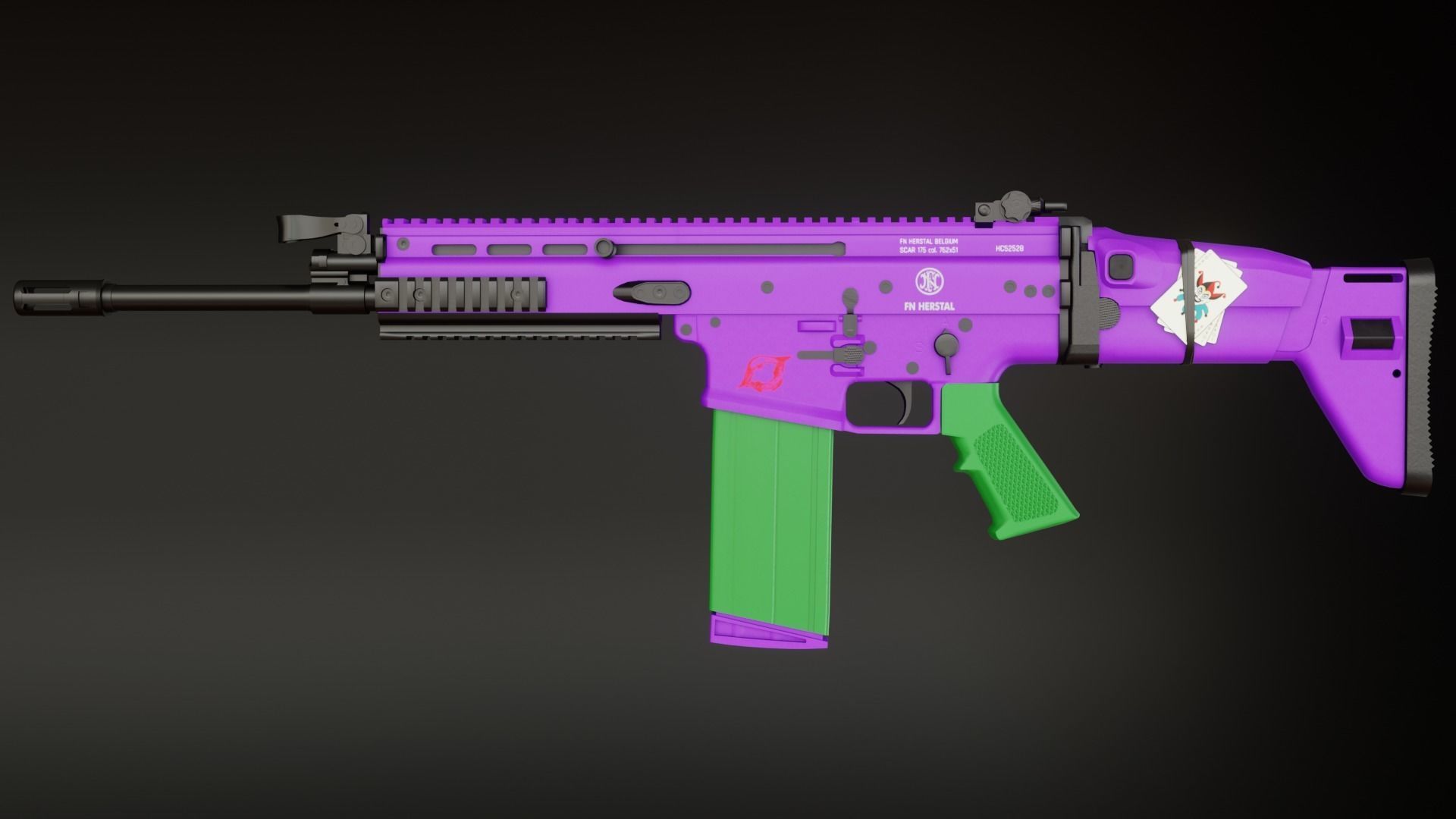3D model FN SCAR Heavy Mk17 Custom Joker theme and five type of bullet ...