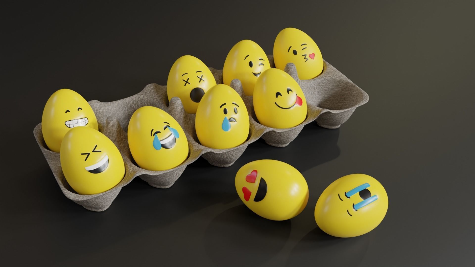 Smile Emoji Easter Eggs in Tray 3D model | CGTrader