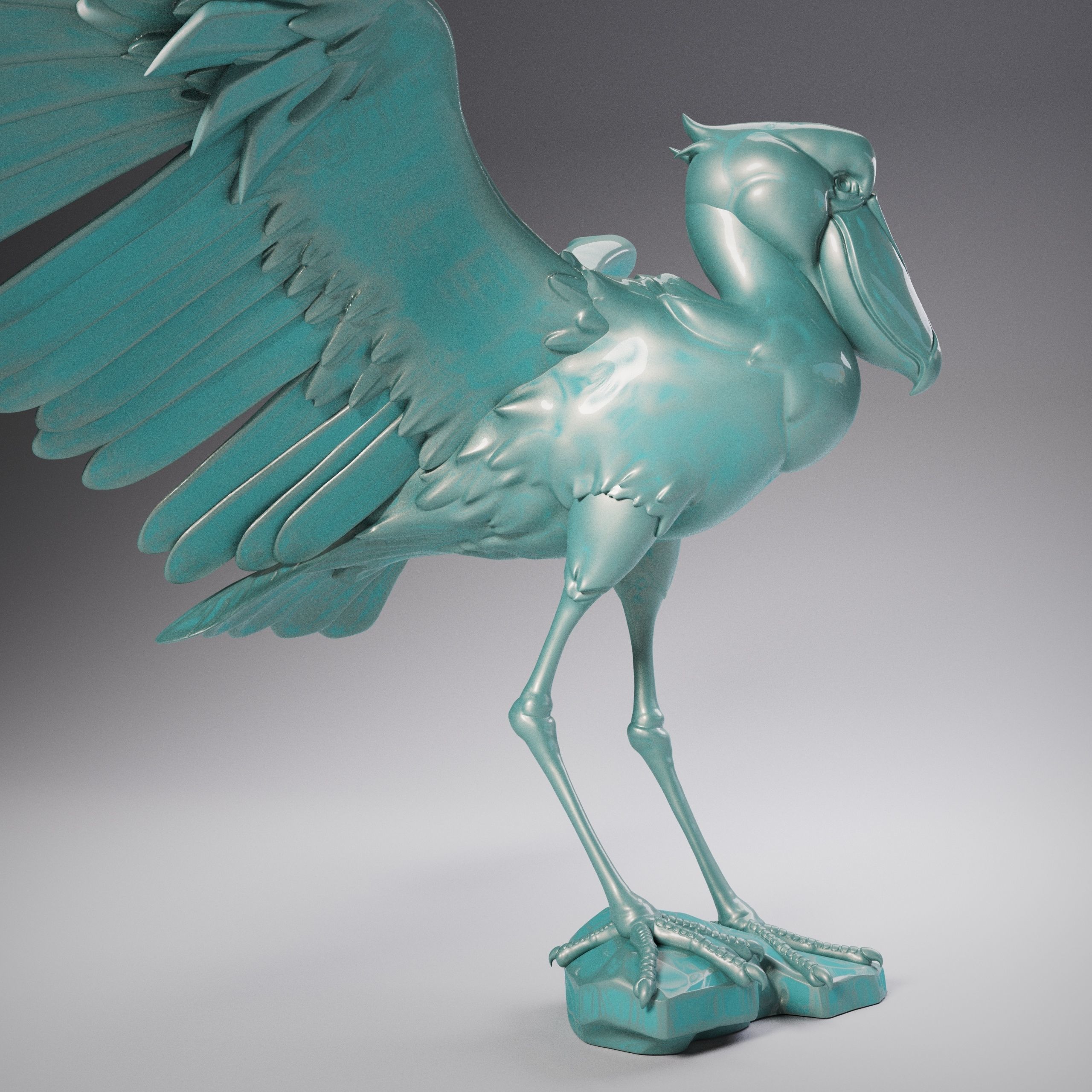 Shoebill statue of bird in turquoise 3D model 3D printable | CGTrader